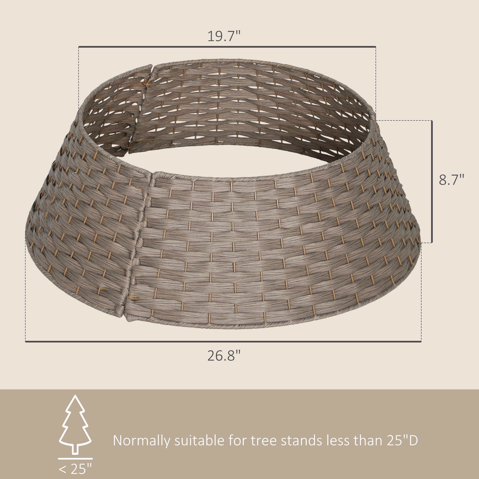 HomCom 27 inch Rustic Christmas Tree Collar Plastic Woven Christmas ...