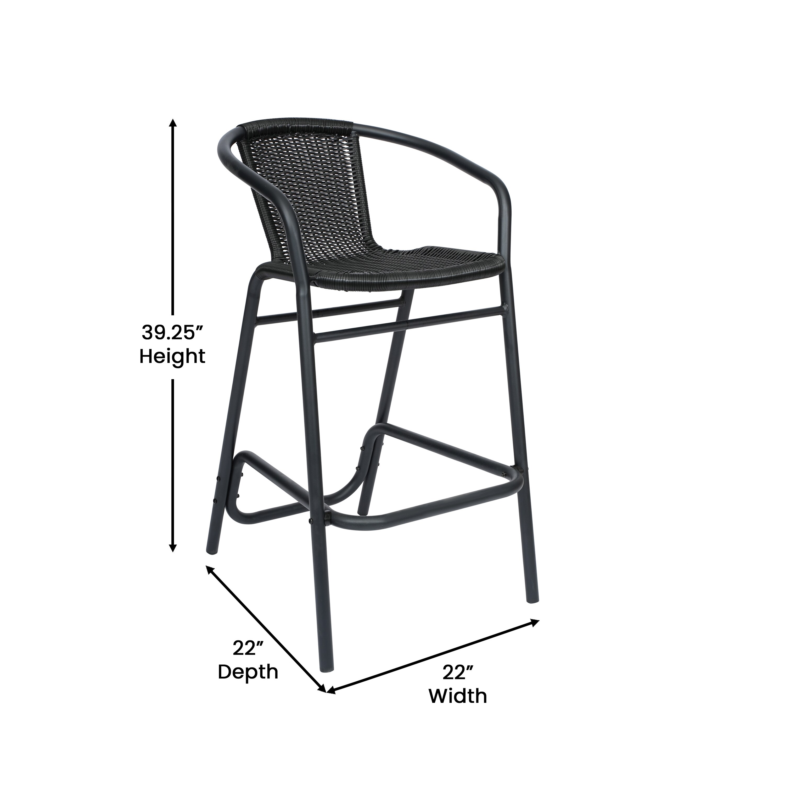 Merrick Lane Lille Set of Four Restaurant Style Barstool with Black PE ...