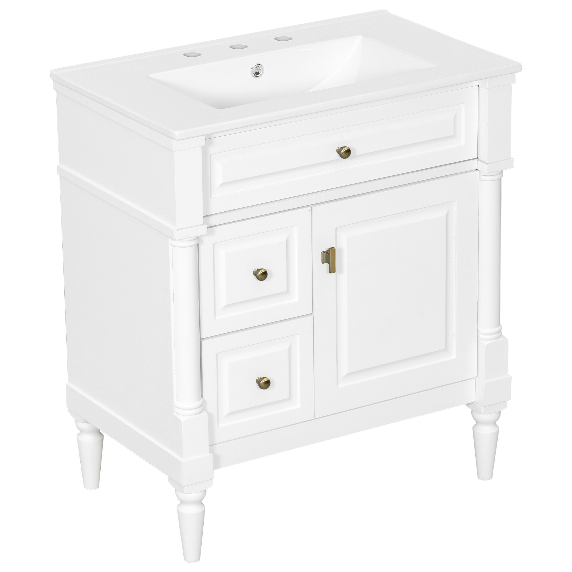 Huluwat 30 Inches Bathroom Vanity with Sink White Freestanding Bathroom ...