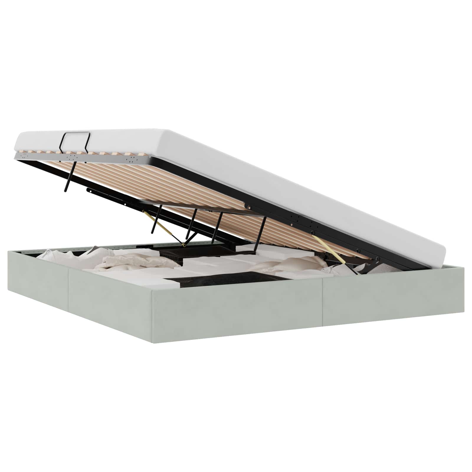 vidaXL Storage Bed with Mattress Light Grey 75.98 x 79.92 in Velvet in ...