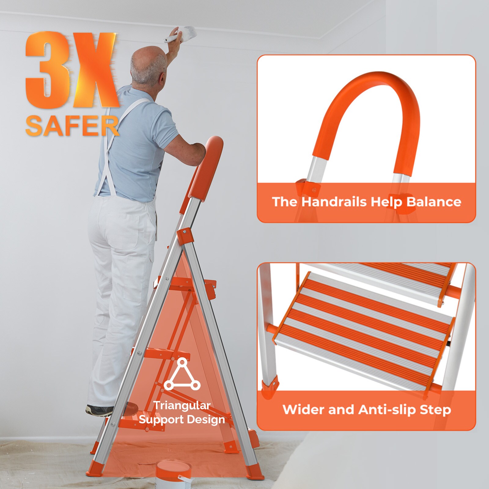 LUISLADDERS Aluminum Lightweight Folding 3-Step Ladder/Folding Step ...