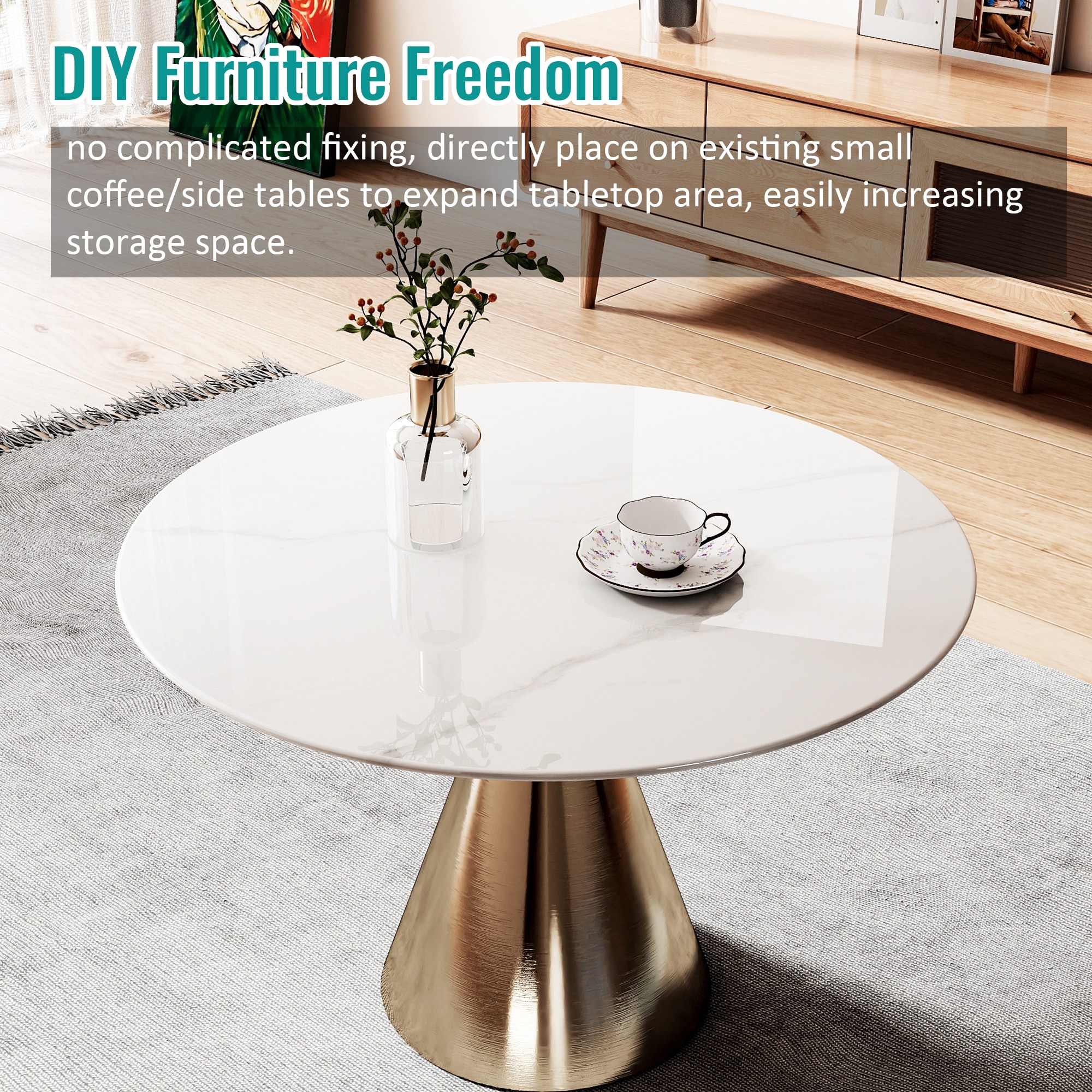 LOVMOR 30 inchInch Round Tempered Glass Table Top with marble design in ...
