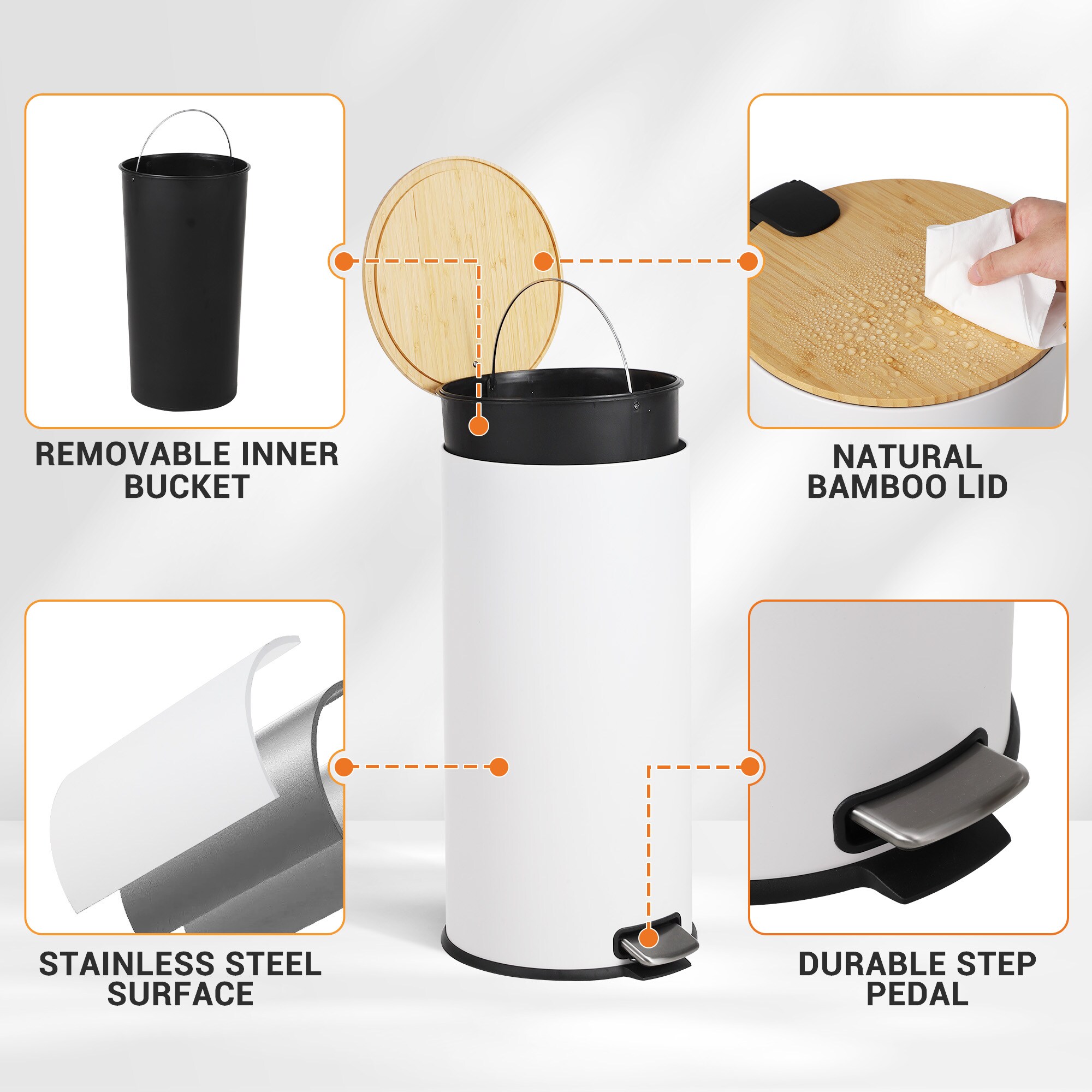 Garvee 8 Gallon Stainless Steel Step on Garbage Bin Kitchen Garbage Can ...