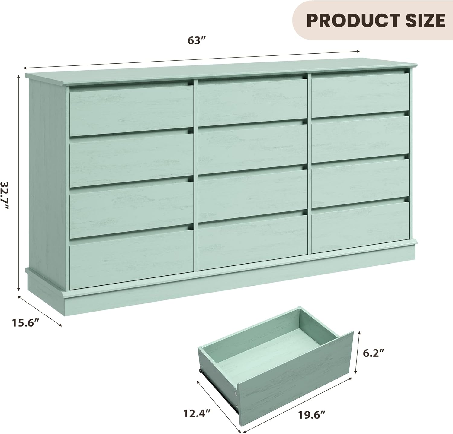 GAOMON Wide 12 drawer double dresser deep drawers with wide top for ...