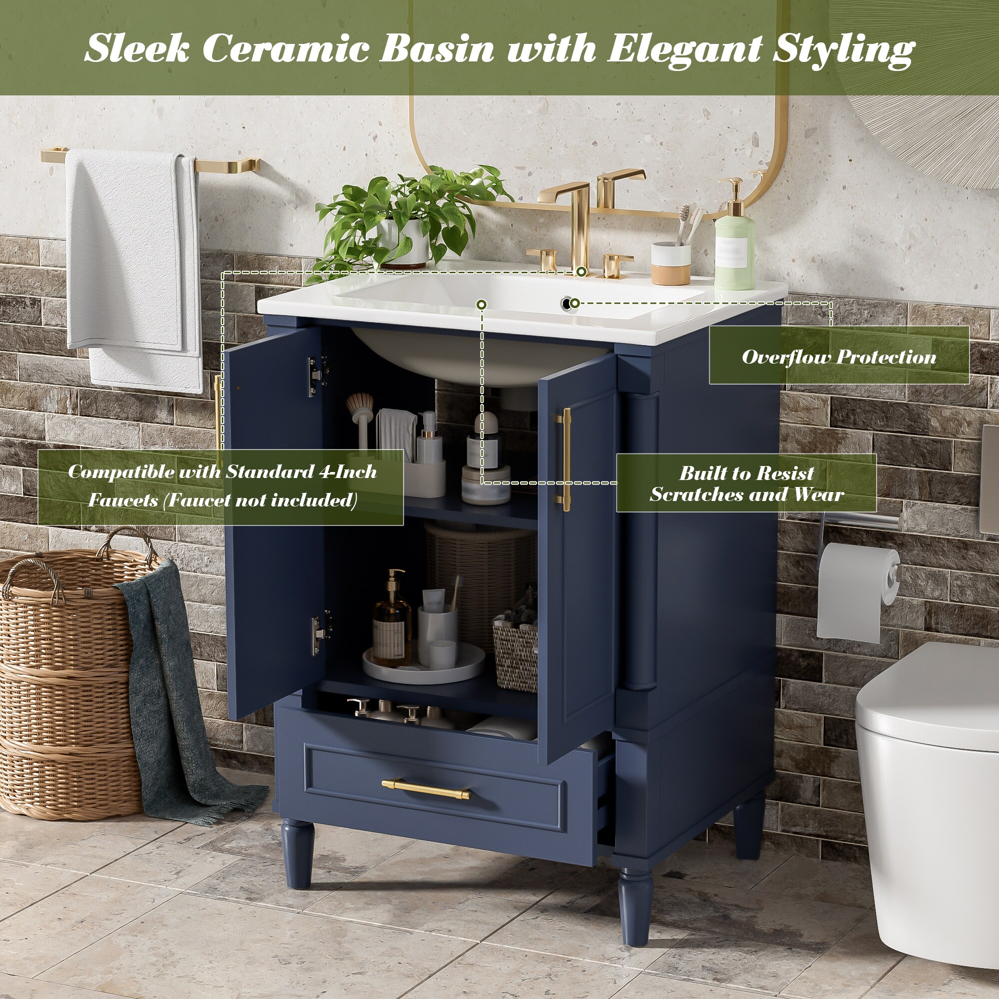 Christopher Knight Home Bellefleur 24 in. Bathroom Vanity with Ceramic ...