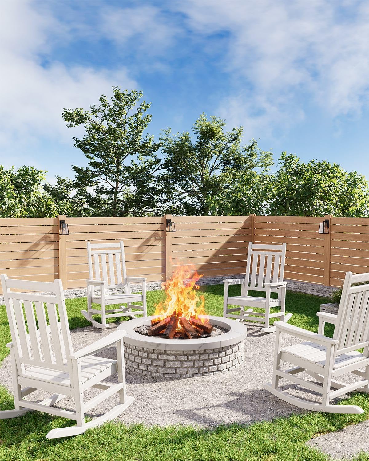 IdealHouse Rocking Chair Outdoor Set of 4 High Back Porch Rocker Chairs ...