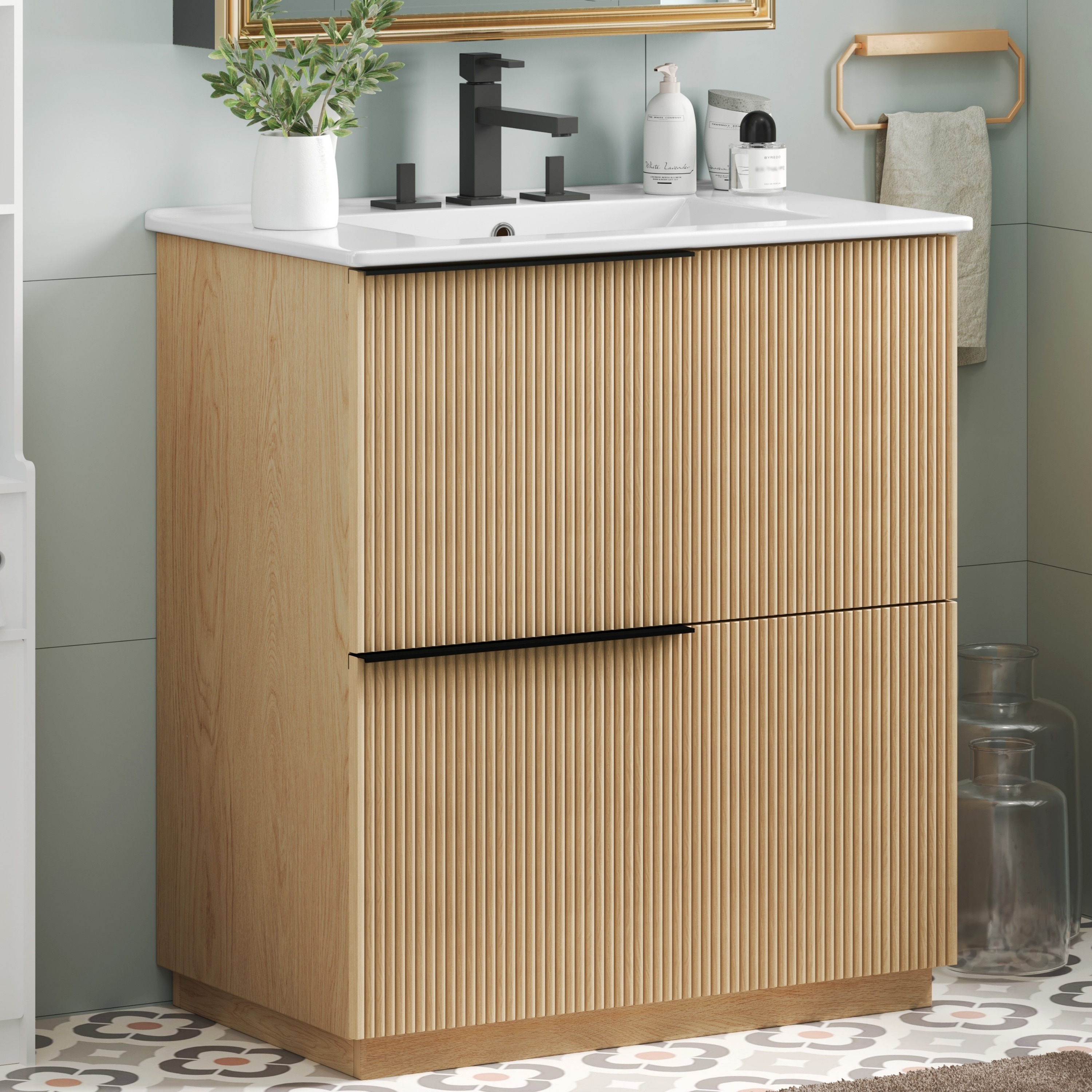 LOVMOR 30inch Bathroom Vanity with Ceramic Sink and Full Extension ...