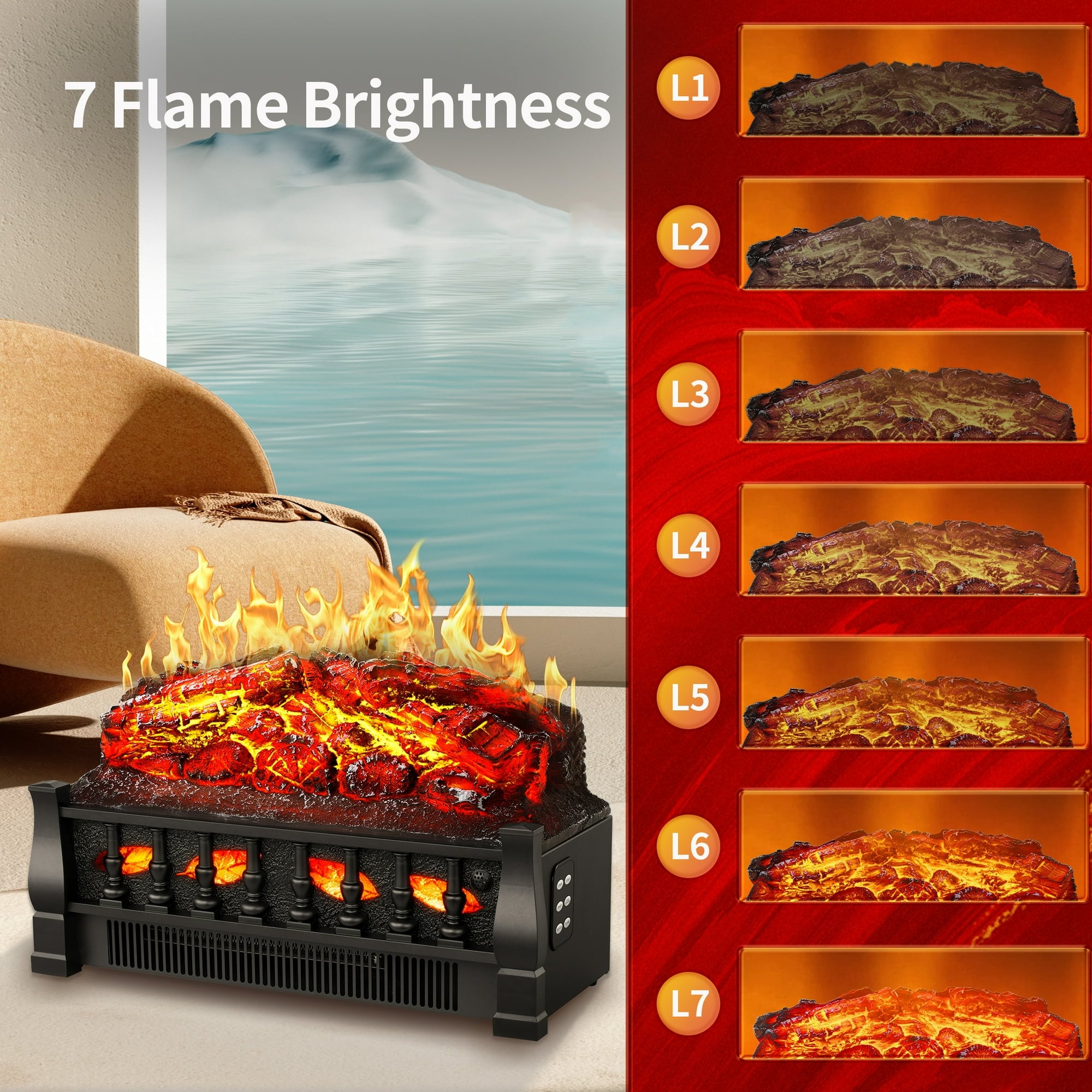 Antarctic Star 20.5-in W 5100-BTU Black Electric Fireplace Logs with ...