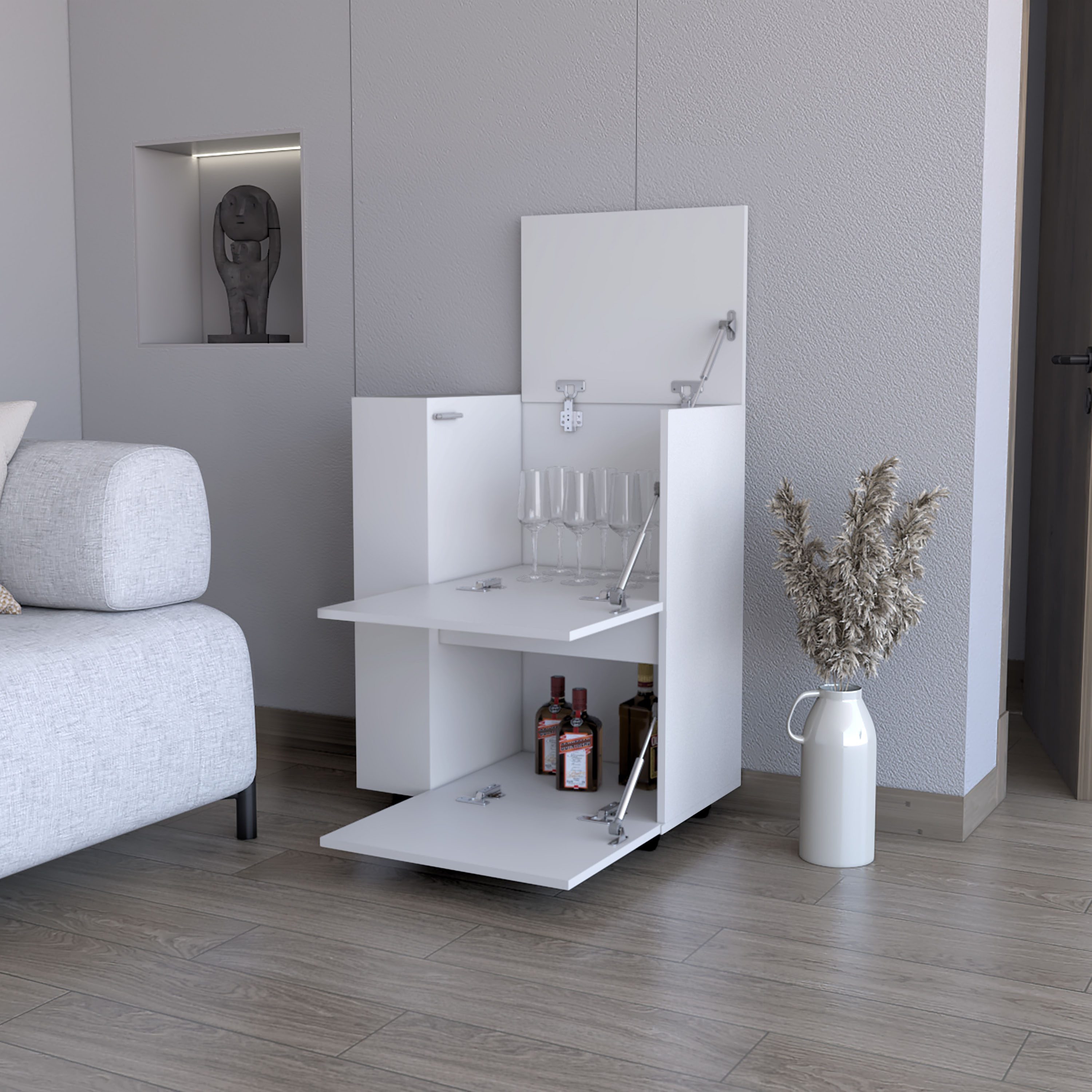 Blisstyle Fm Furniture Logan Bar Cart with Two Cabinets and Open ...
