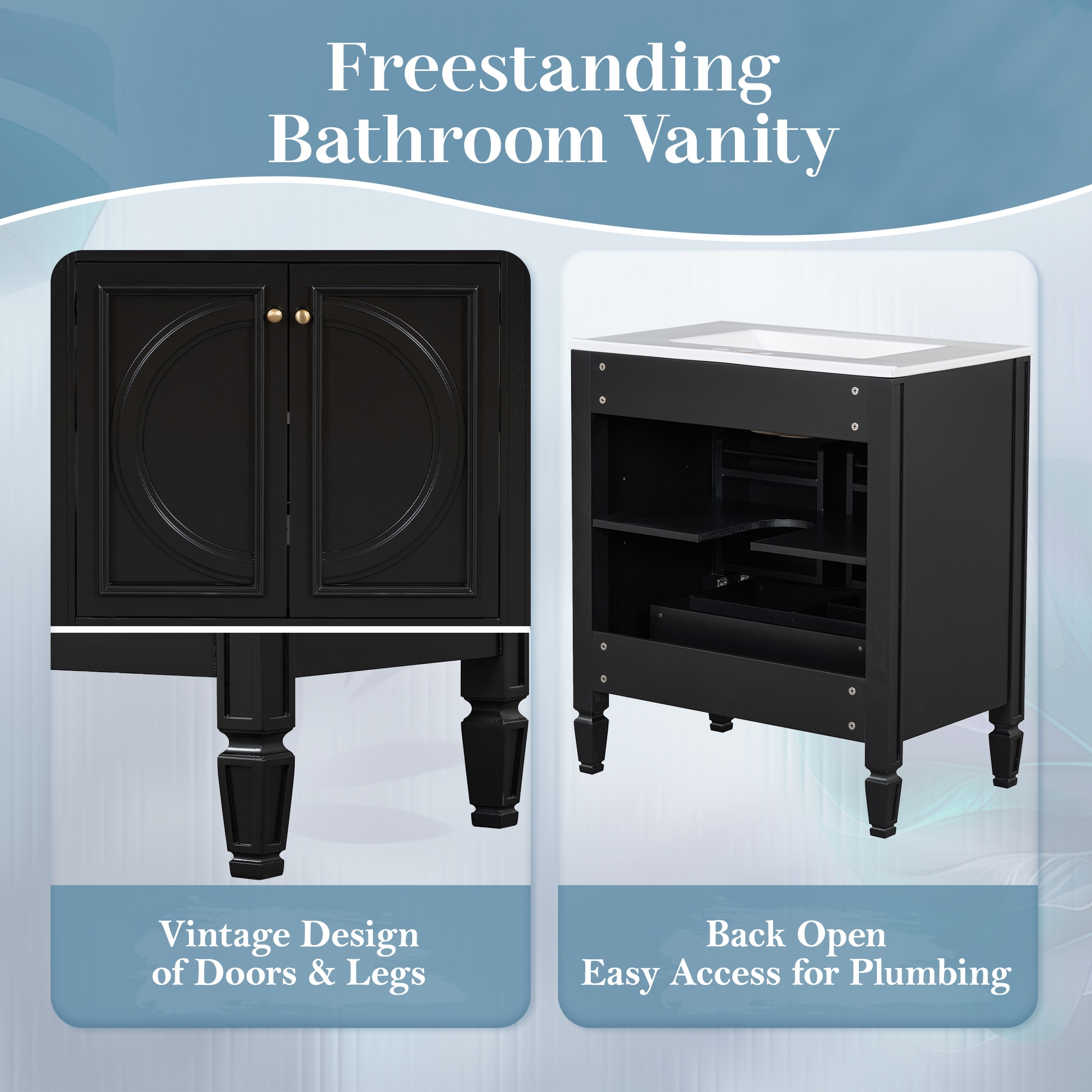 Tatayosi 30inch Black Vintage Bathroom Vanity with Sink 2 Doors with ...