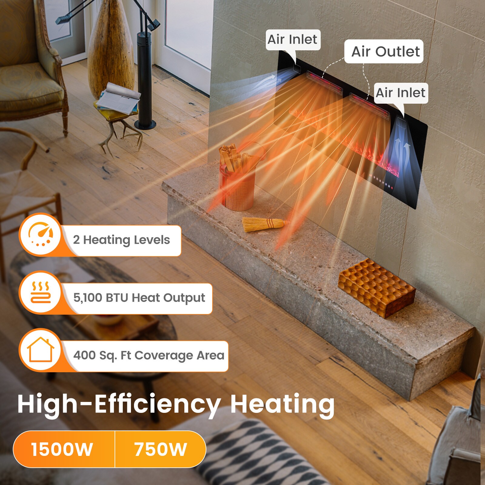 SUGIFT 42-in Ultra-Thin Electric Fireplace with Decorative Crystals ...