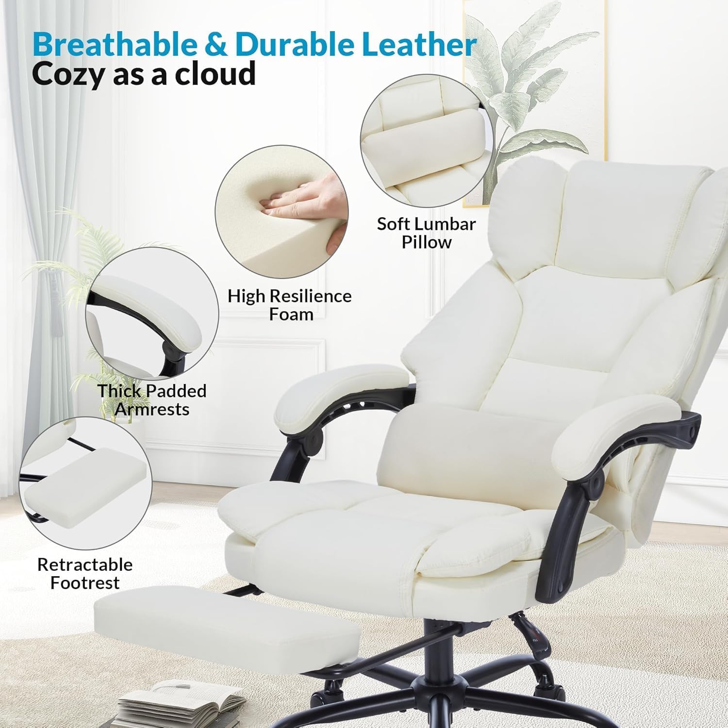 LOVMOR Office Chair with Foot Rest Executive Office Chair with Arms ...