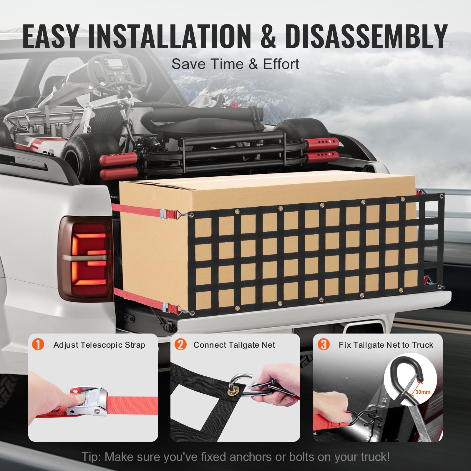 VEVOR Tailgate Net 54 in x 18 in Heavy Duty Cargo Net for Truck Bed ...
