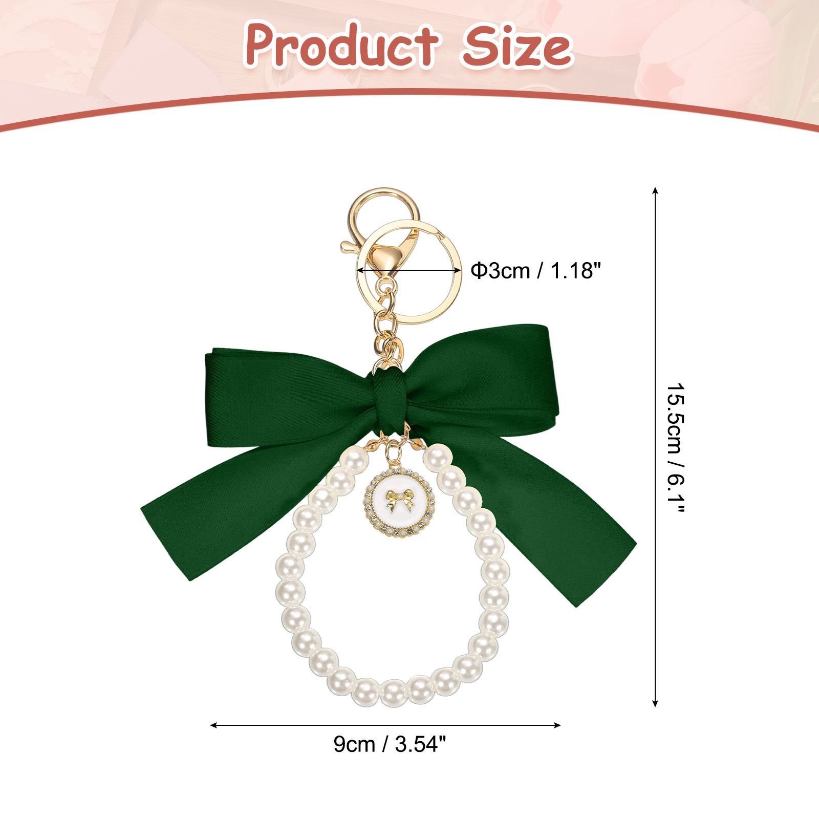 Unique Bargains Ribbon Bow Keychain Cute Pearl Wristlet Keychain Bag ...