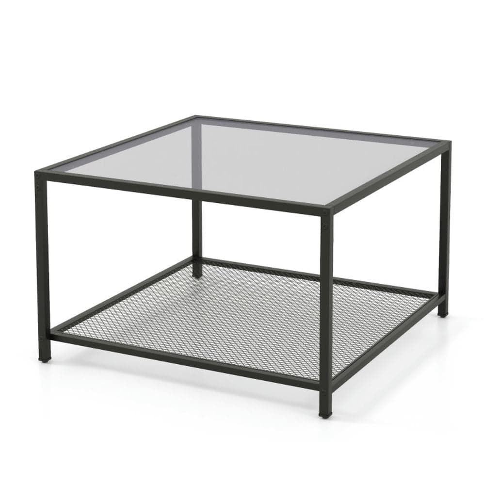 Choco Moon Modern 2Tier Square Glass Coffee Table With Mesh Shelfgray ...