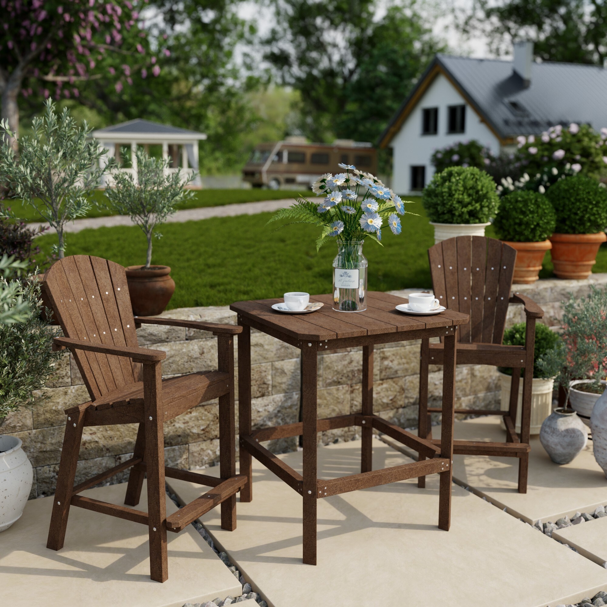Wildridge Classic 3 -Piece Tudor Brown Bar Height Patio Dining Set HDPE ...