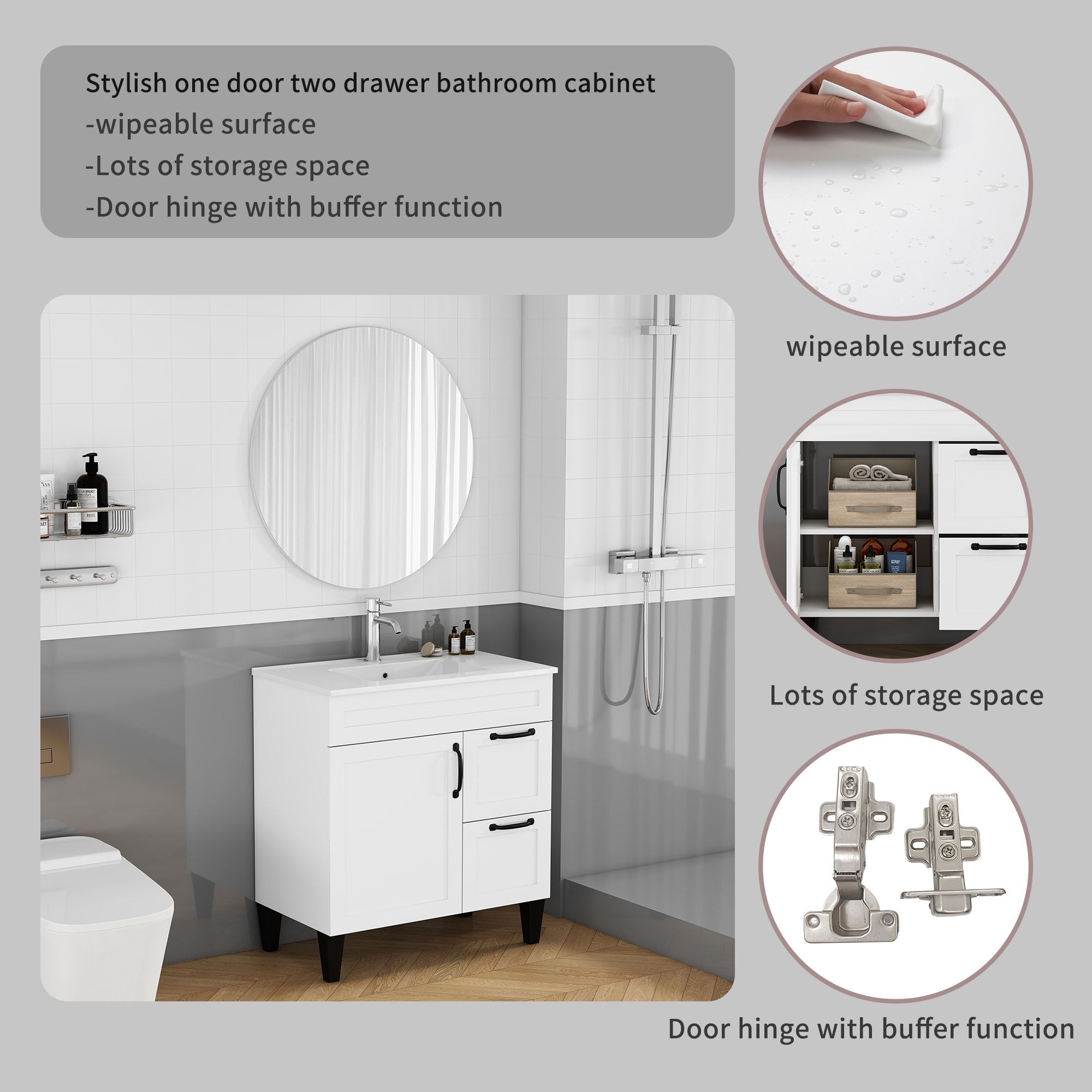 Afhocomp 32 in Single Sink Freestanding White Bath Vanity with White ...