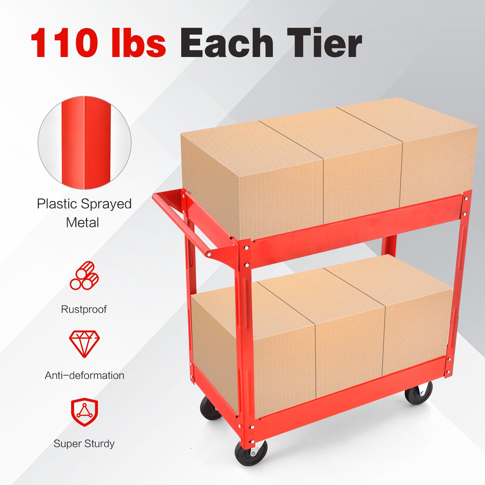 Slickblue 31-in 2-tier service Metal Utility Cart with Wheels with 110 ...