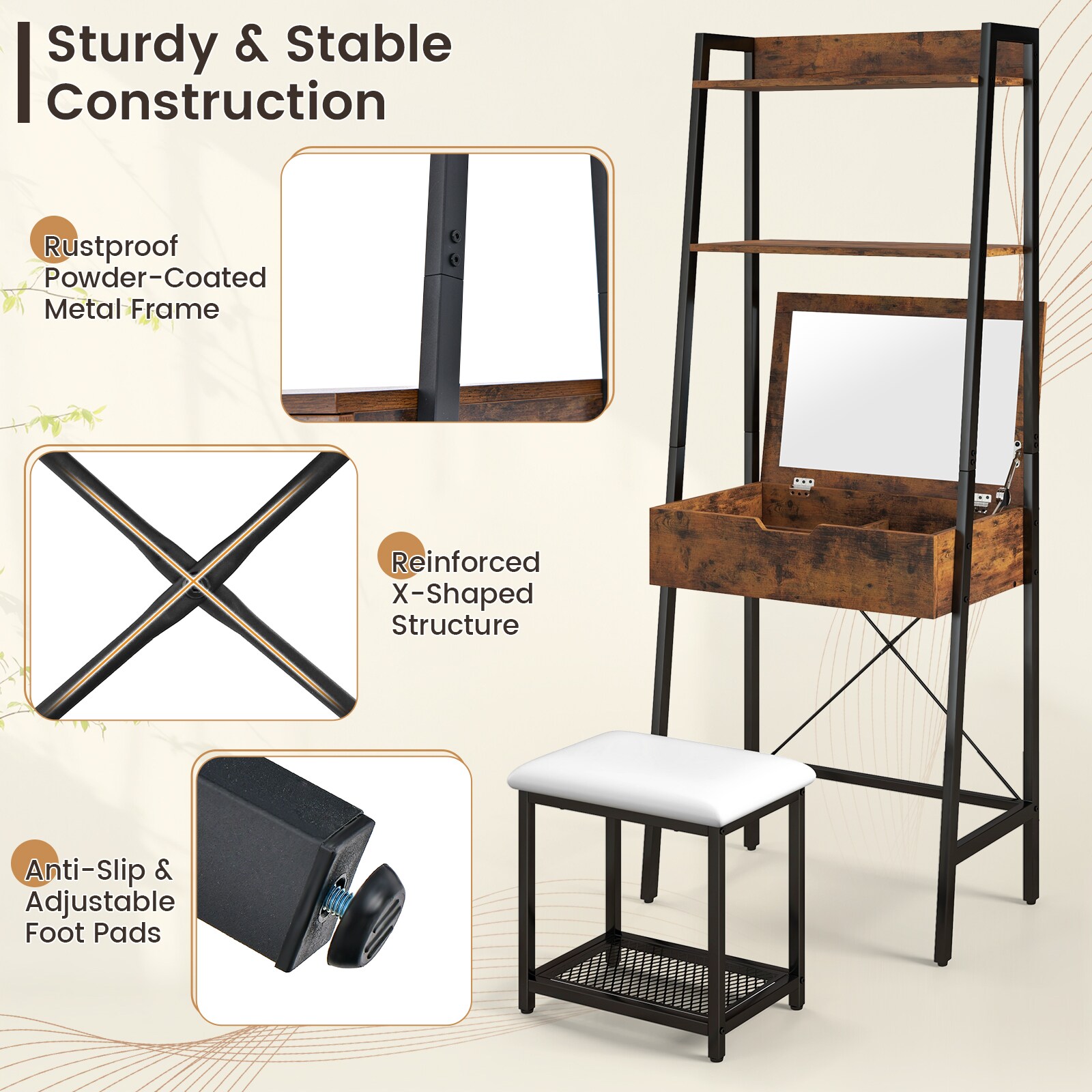 Slickblue 23.5 Convertible Vanity and Writing Desk with Flip Top Mirror ...
