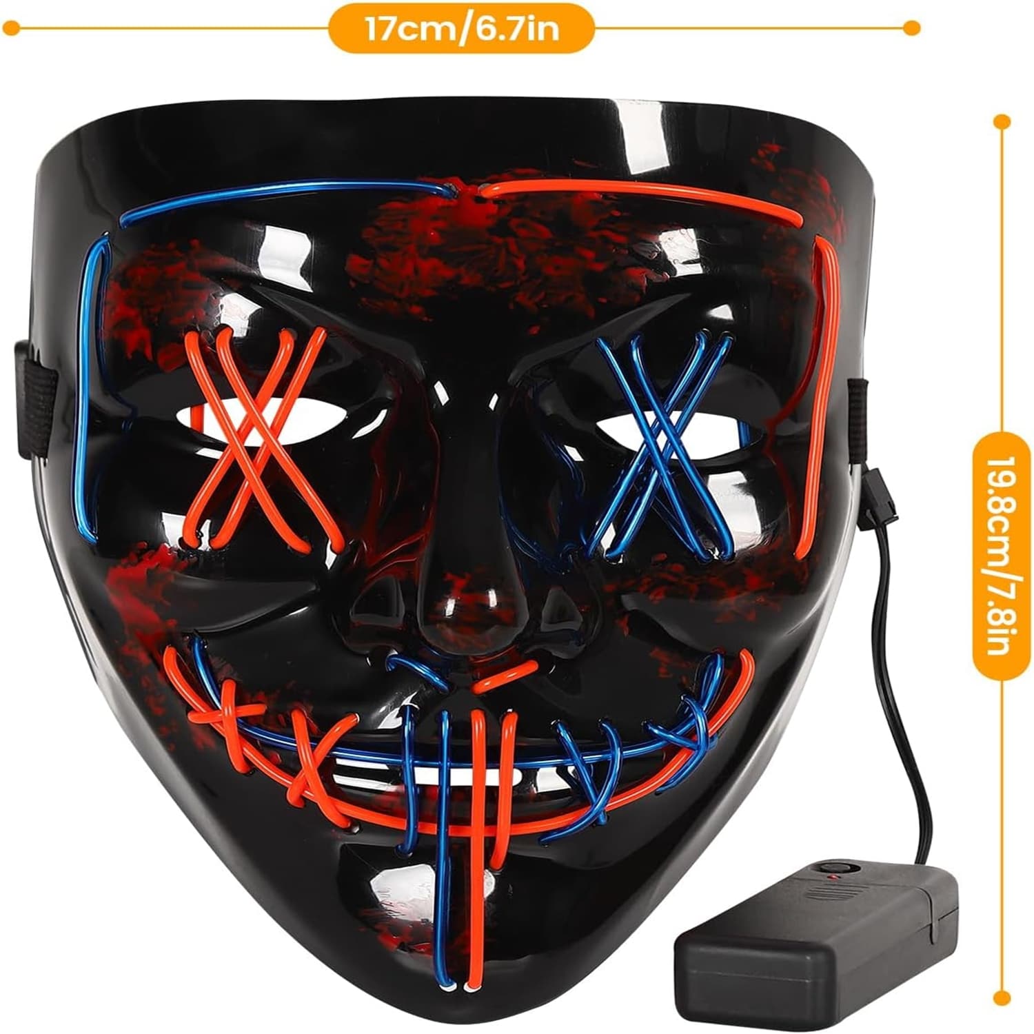 Qeetex 2 Pcs Halloween V-Shaped X-Eye Led Mask None Ice Blue Pink ...