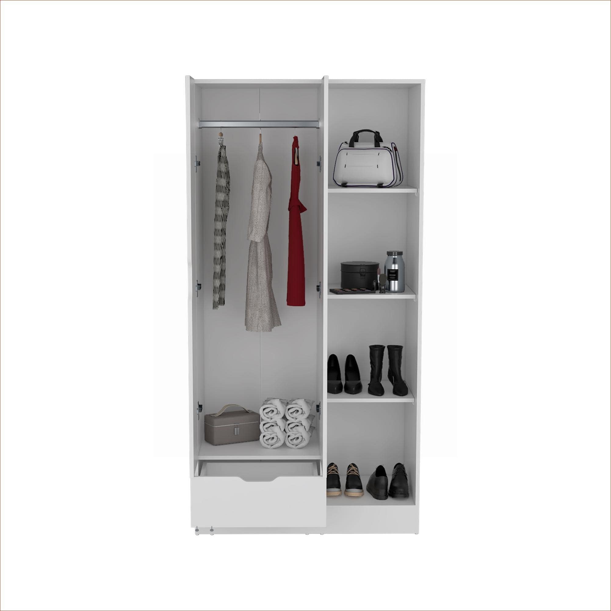 Watnature Wardrobe Armoire Storage Unit with 4-Tier Shelves and 1 ...