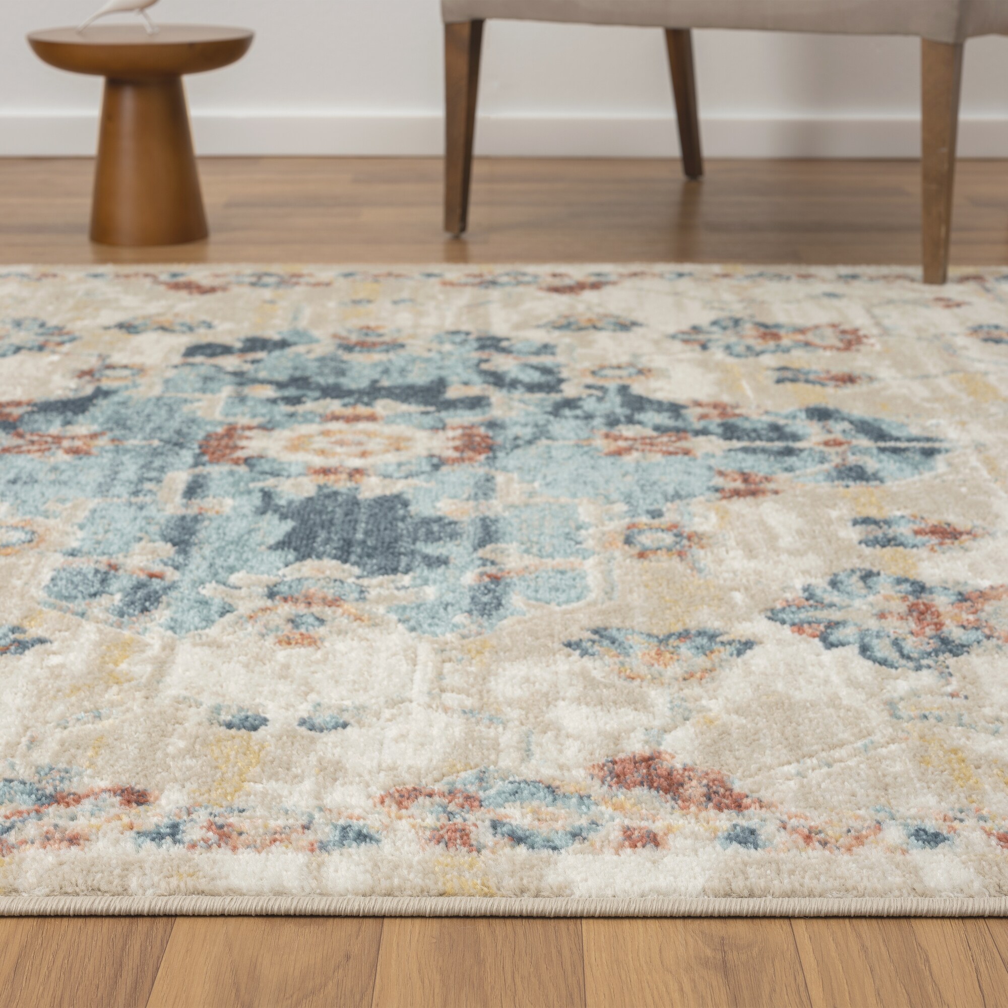 LR Home Arcady 5 X 8 (ft) Blue/Ivory Indoor Medallion Area Rug ...