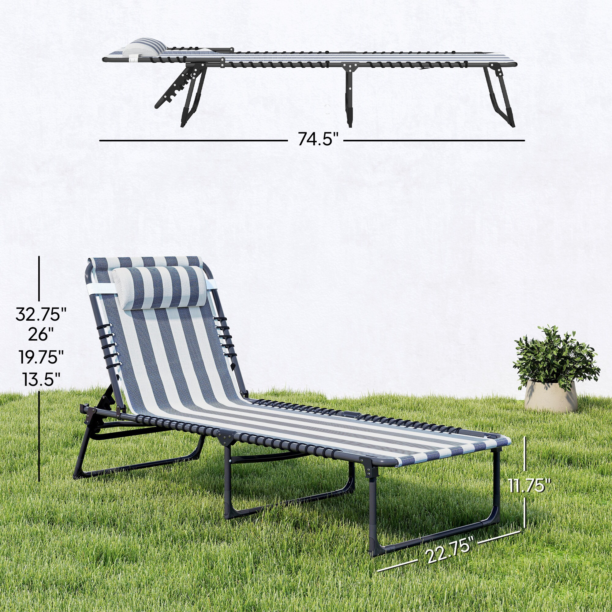 Outsunny Folding Chaise Lounge Chair Patio Sun Tanning Chair Outdoor ...