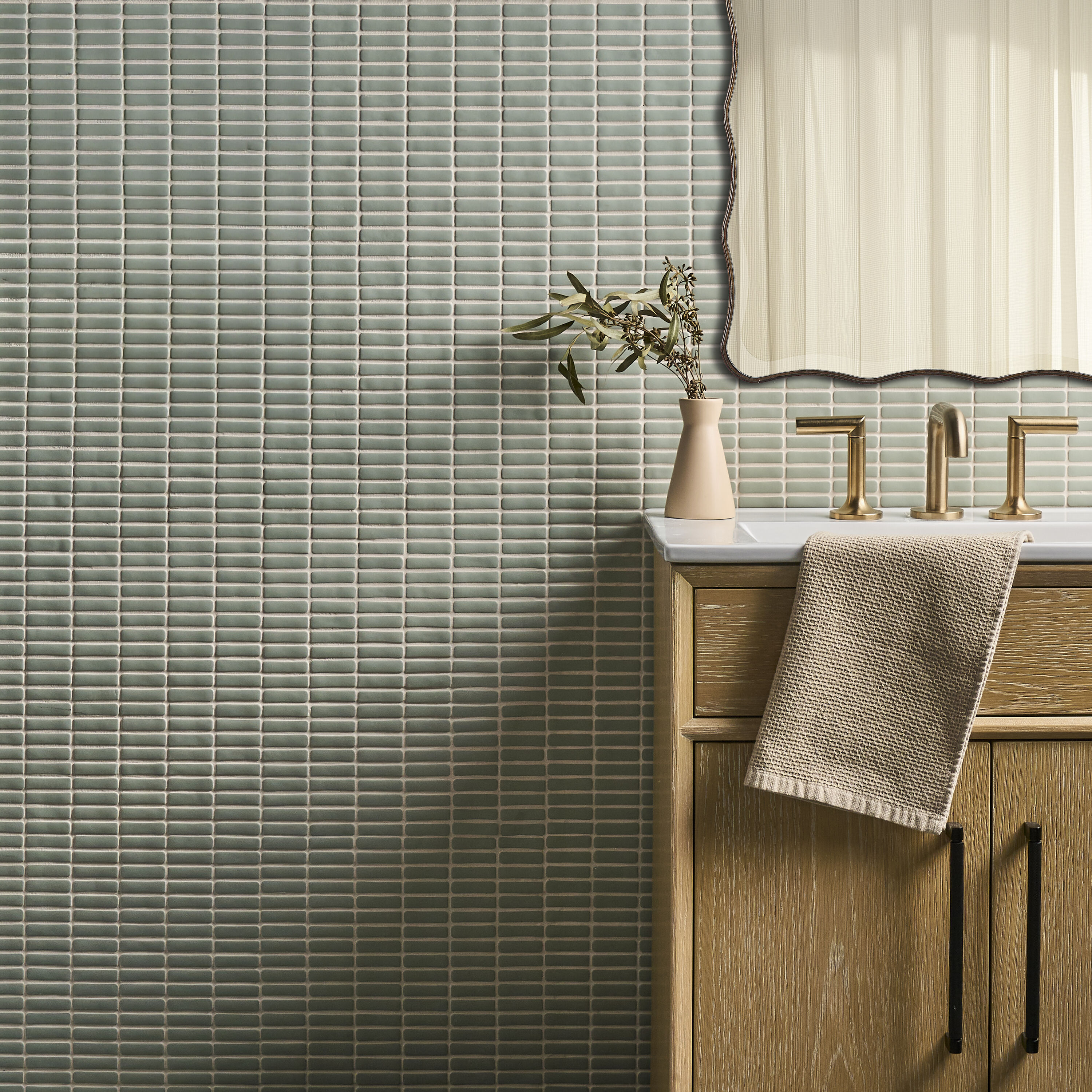 Artmore Tile Sample - Venara Sage Green 4-in x 6-in Frosted Glass Floor ...
