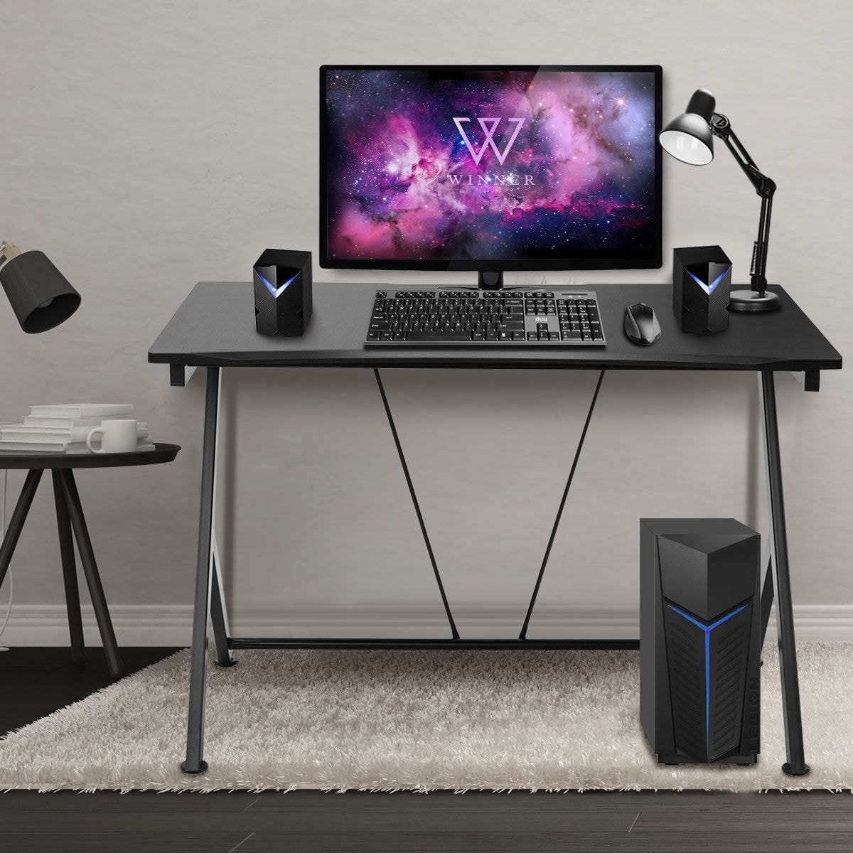 Fenbeli Computer Desk with Wide Work Surface Storage Shelves and Metal ...