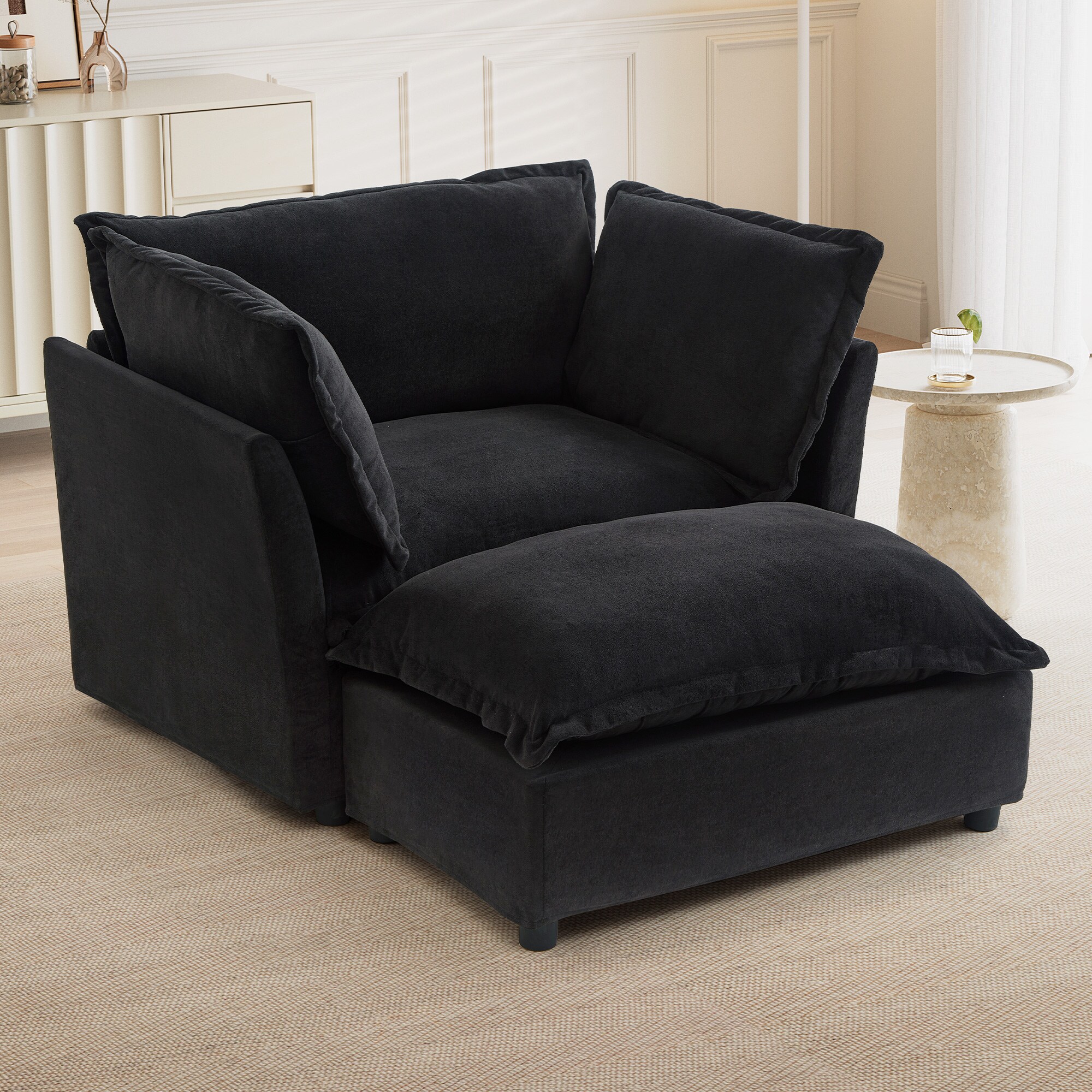 LUXEYARD Modern Armchair Sofa 47 inch Cozy Upholstered Sofa Chair with ...