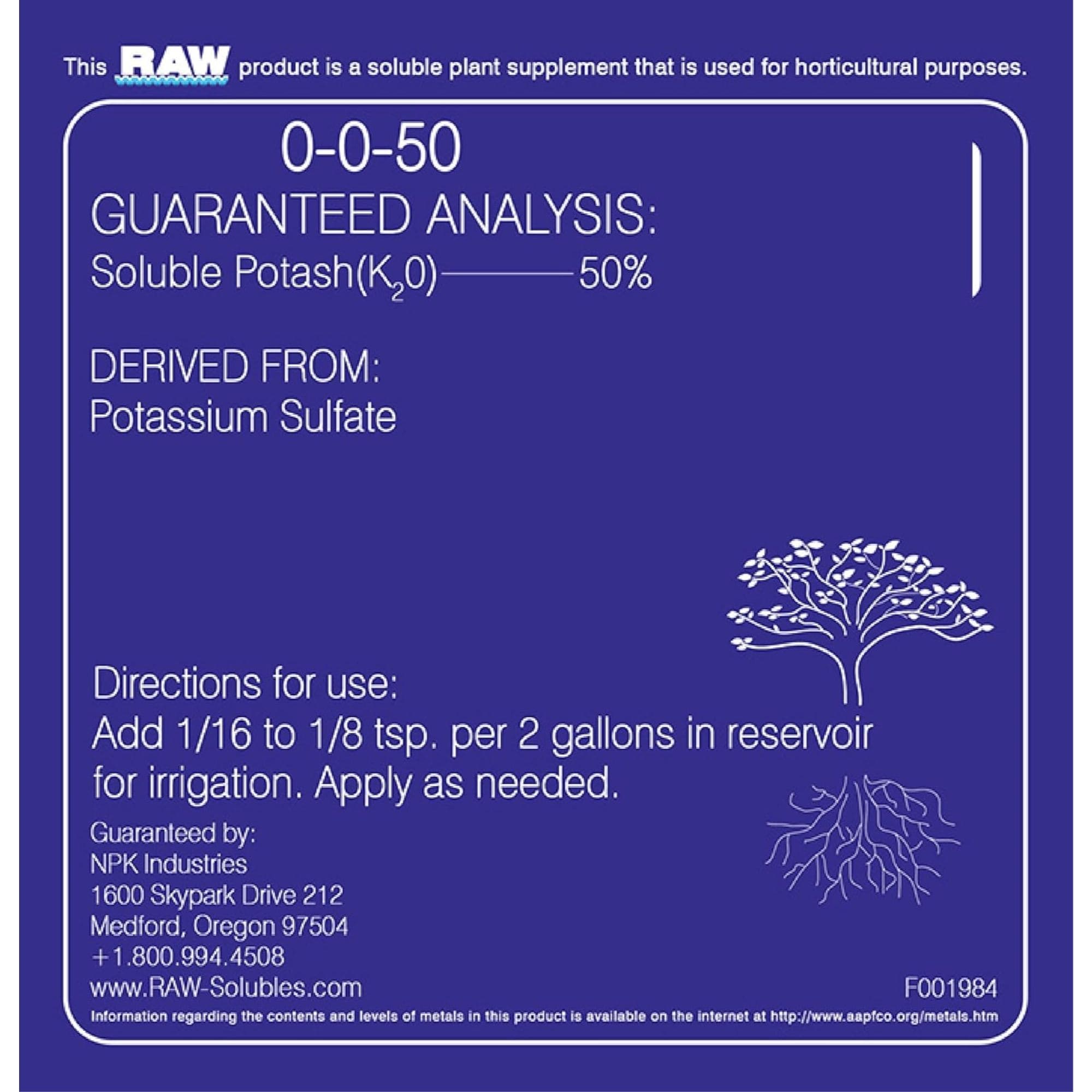 RAW Potassium Power Water Soluble Fertilizer for Bountiful Blooms and ...