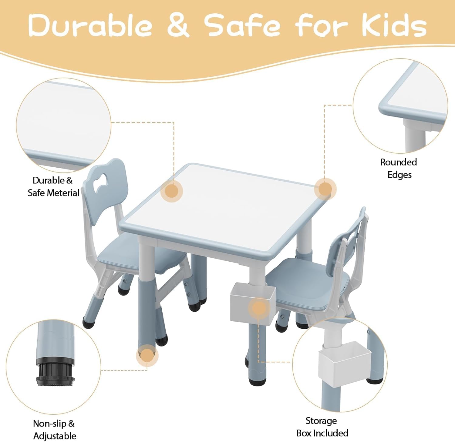 Qeetex Kids Table and 4 Chairs Set Height Adjustable With Graffiti ...