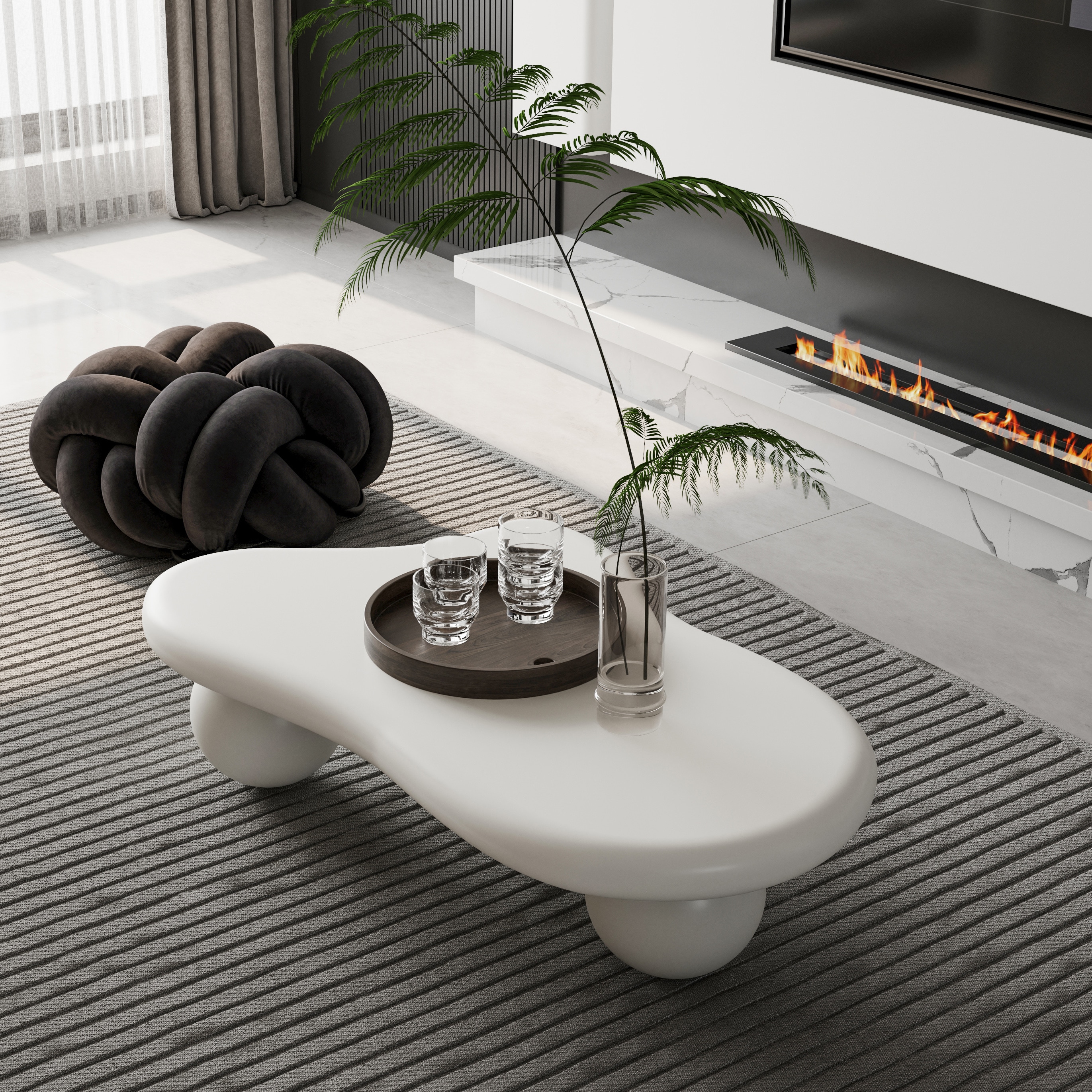 Blisstyle 40 Inch Cloud Shaped Coffee Table with 3 Ball Legs for Living ...