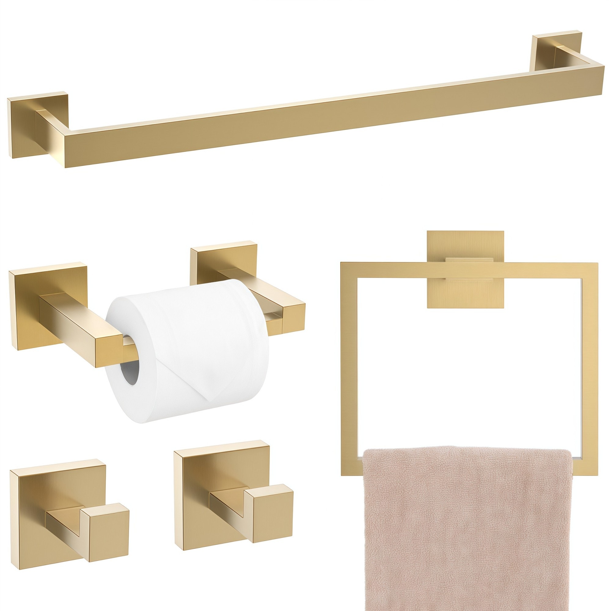 Numhew 23.6in L 5-Piece Brushed Gold Square Bathroom Hardware ...