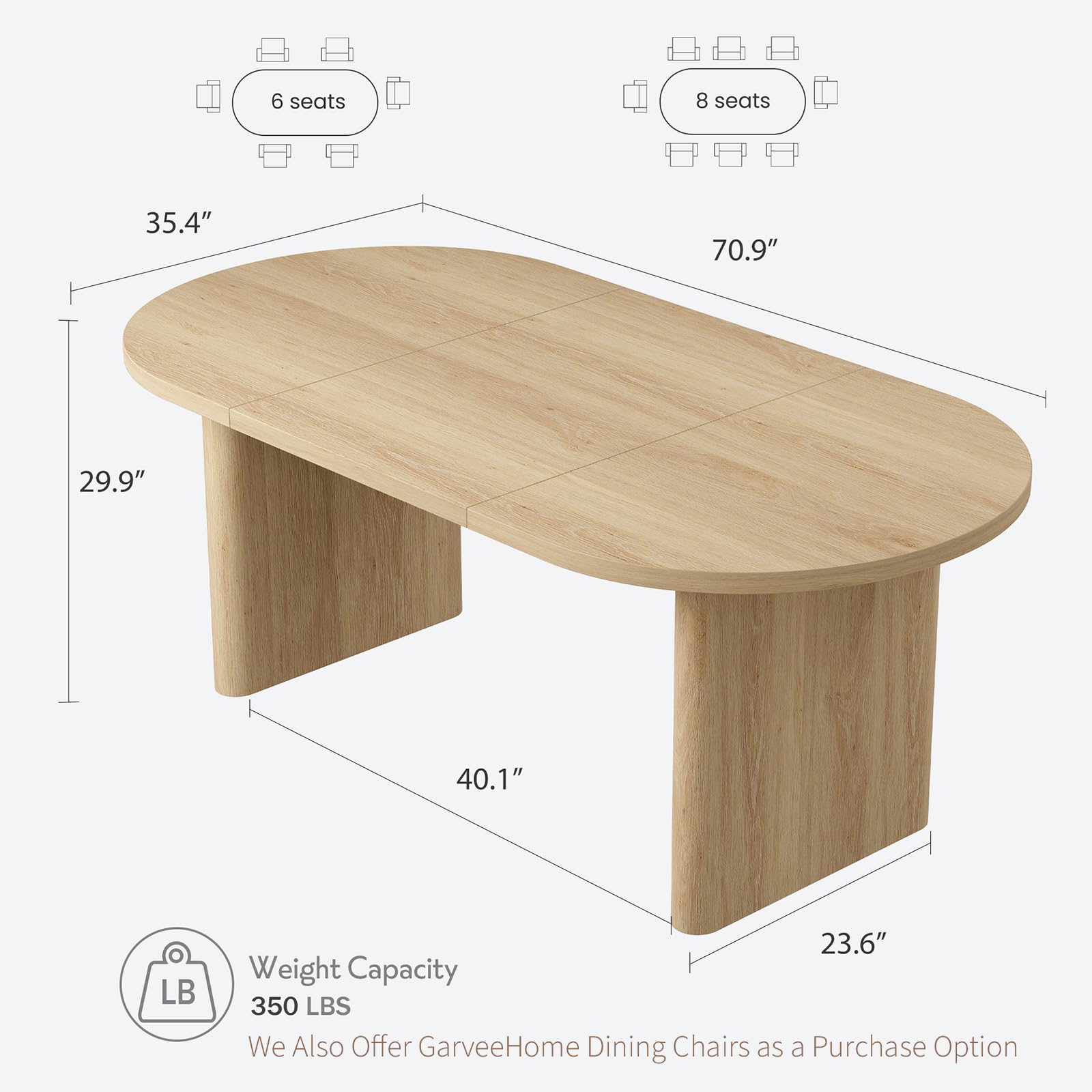 DEXSO Oval Farmhouse Dining Table 70.9 Long for 6-8 People Natural with ...
