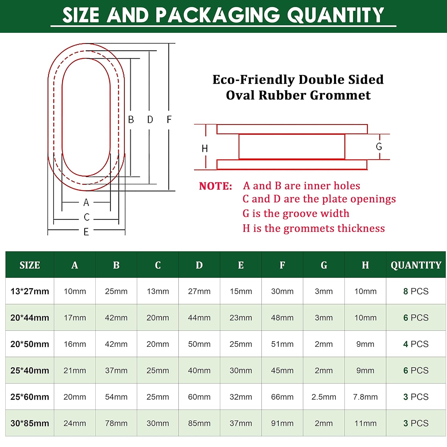 EASYEAH 30-Piece Oval Rubber Grommet Kit with Utility Knife 6 Sizes for ...