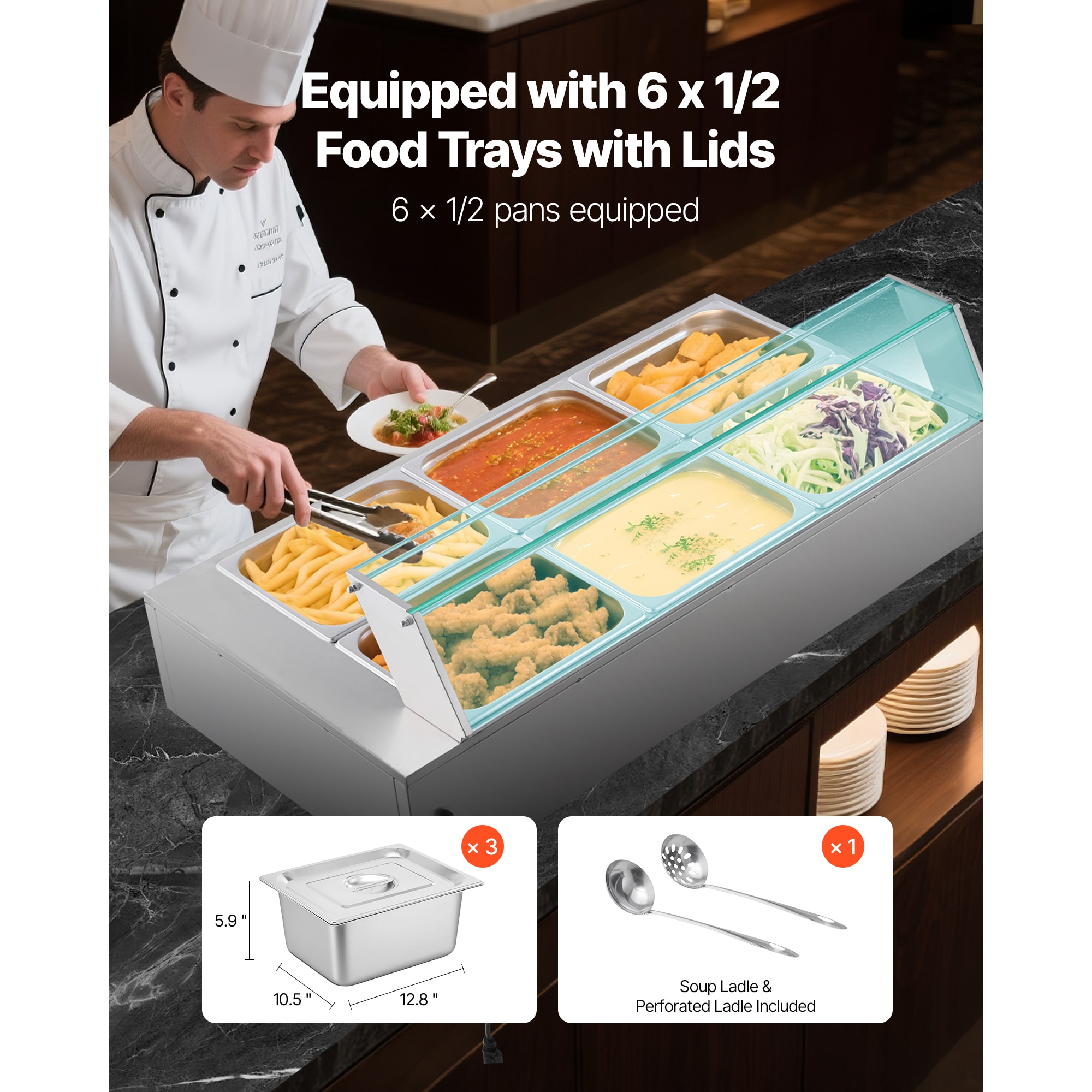 VEVOR Commercial Food Warmer 1500W Electric Stainless Steel Steam Food ...