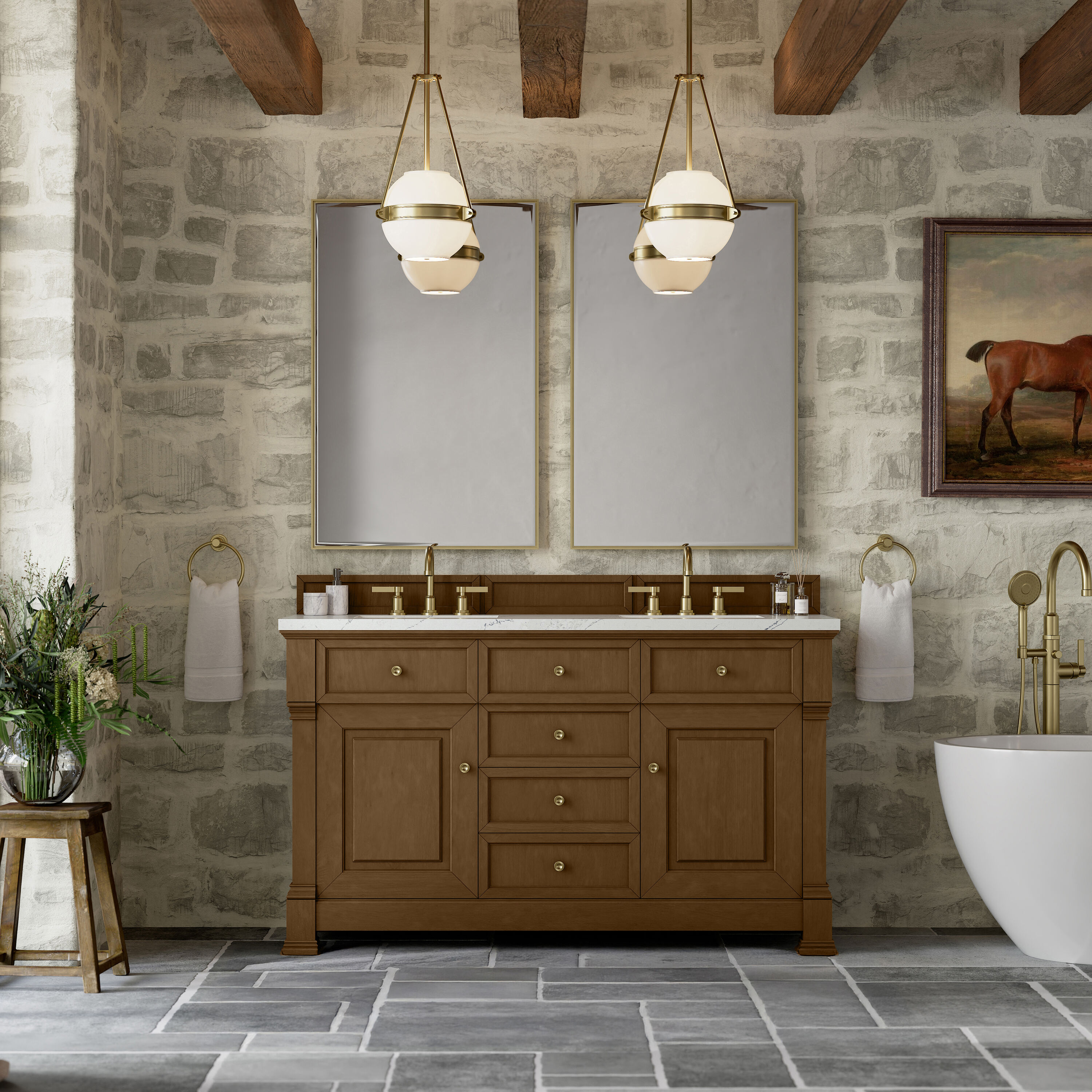 James Martin Vanities Brookfield 60-in Honey Oak Undermount Double Sink ...