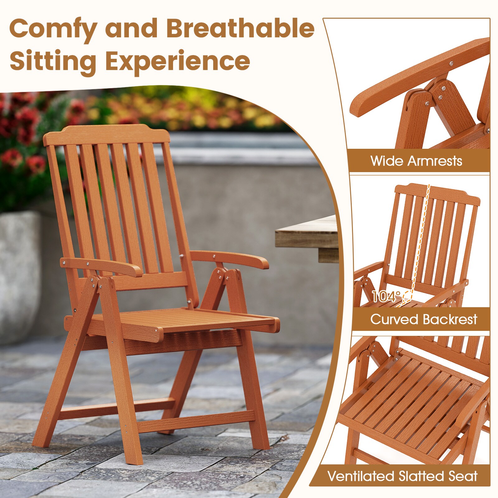 Slickblue Outdoor Folding Patio Chair - HDPE Frame Foldable Chair with ...