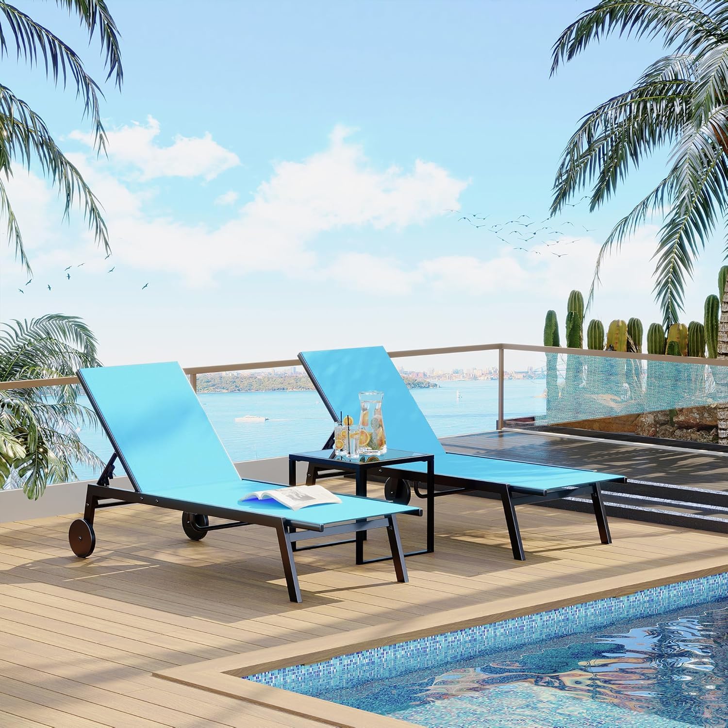 Garvee 3Pcs Patio Chaise Lounge Chairs with Side Table Adjustable ...