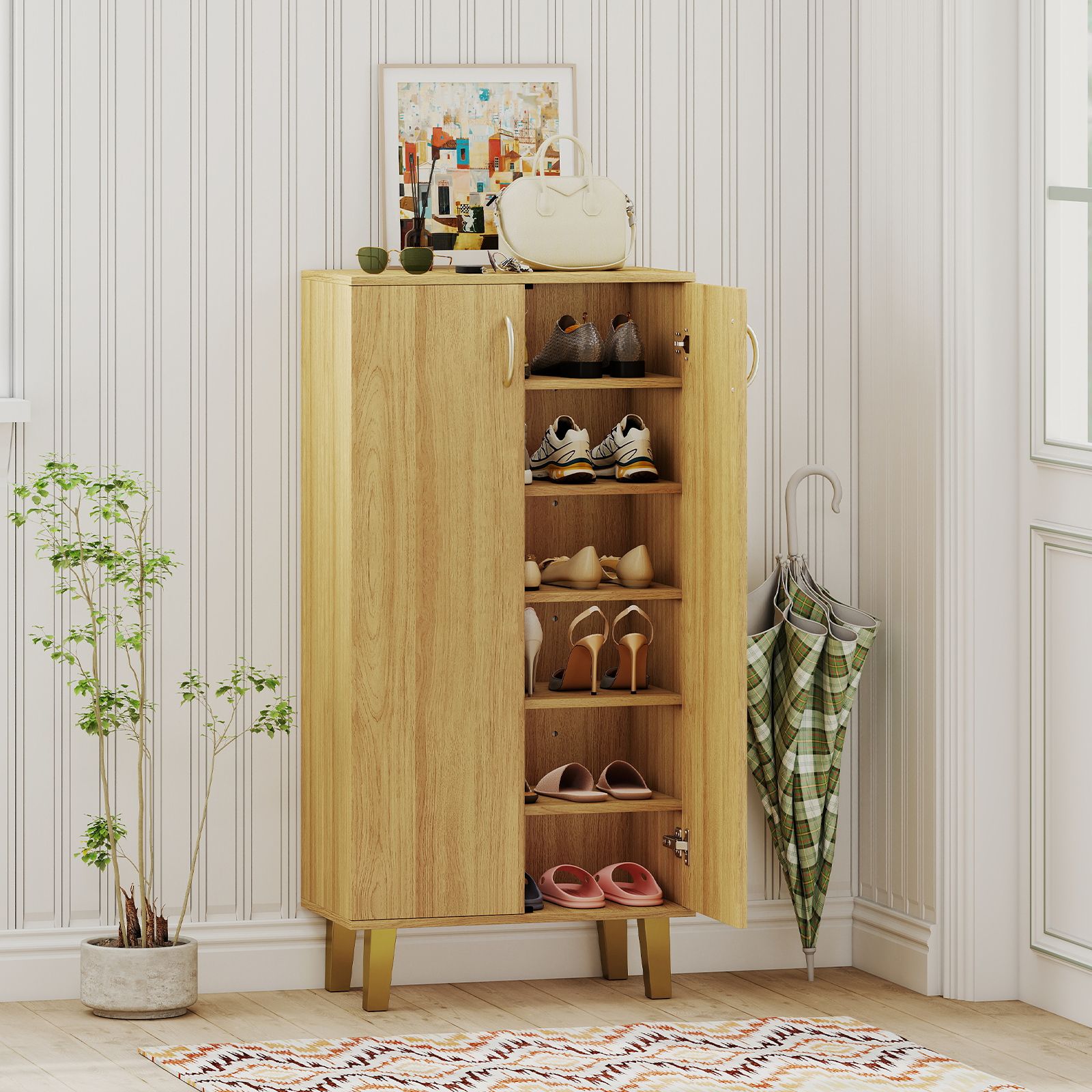 Slickblue Entryway 6 Tier Wooden Shoe Storage Cabinet with Removable ...