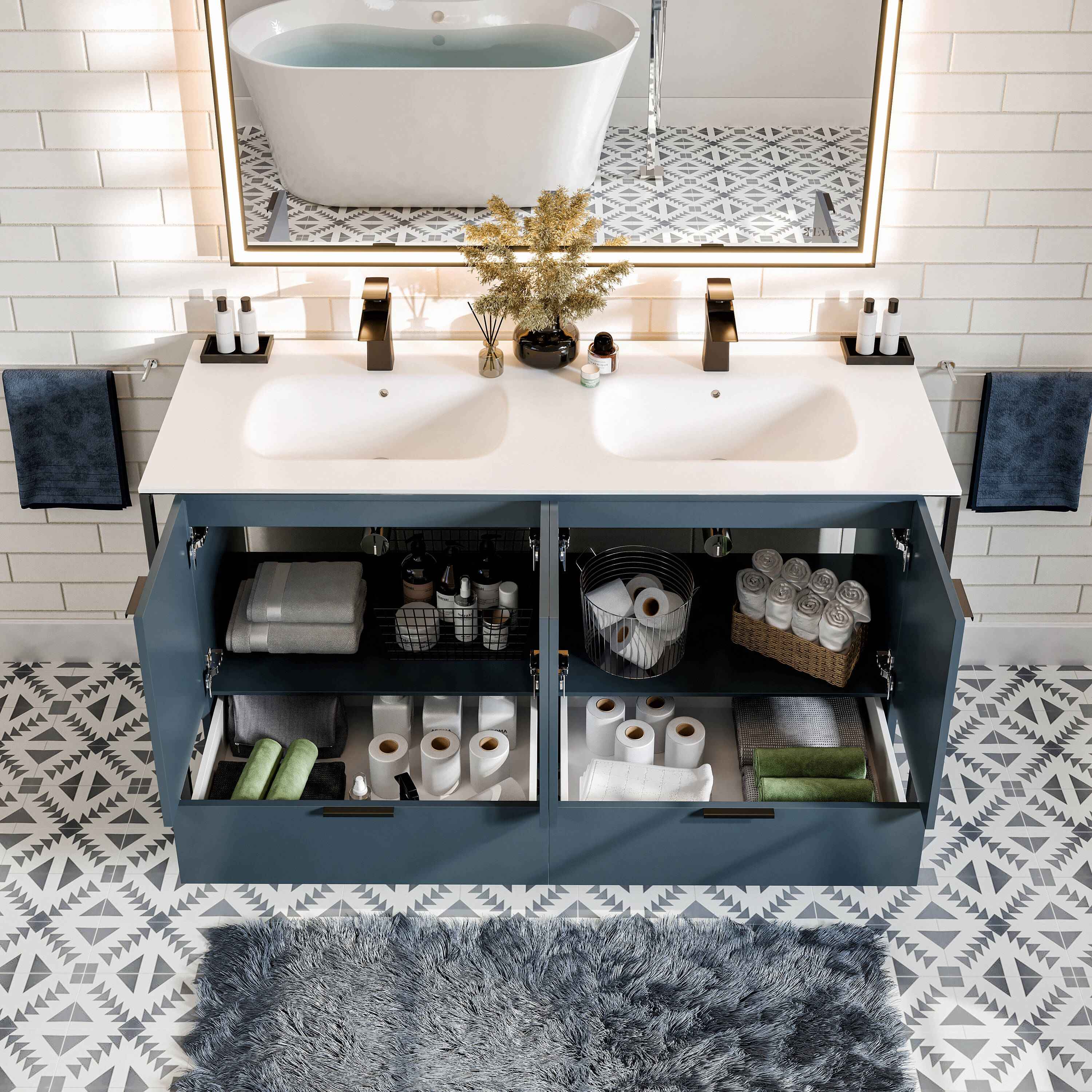 Eviva Onyx 47.75-in Blue Double Sink Floating Bathroom Vanity with ...