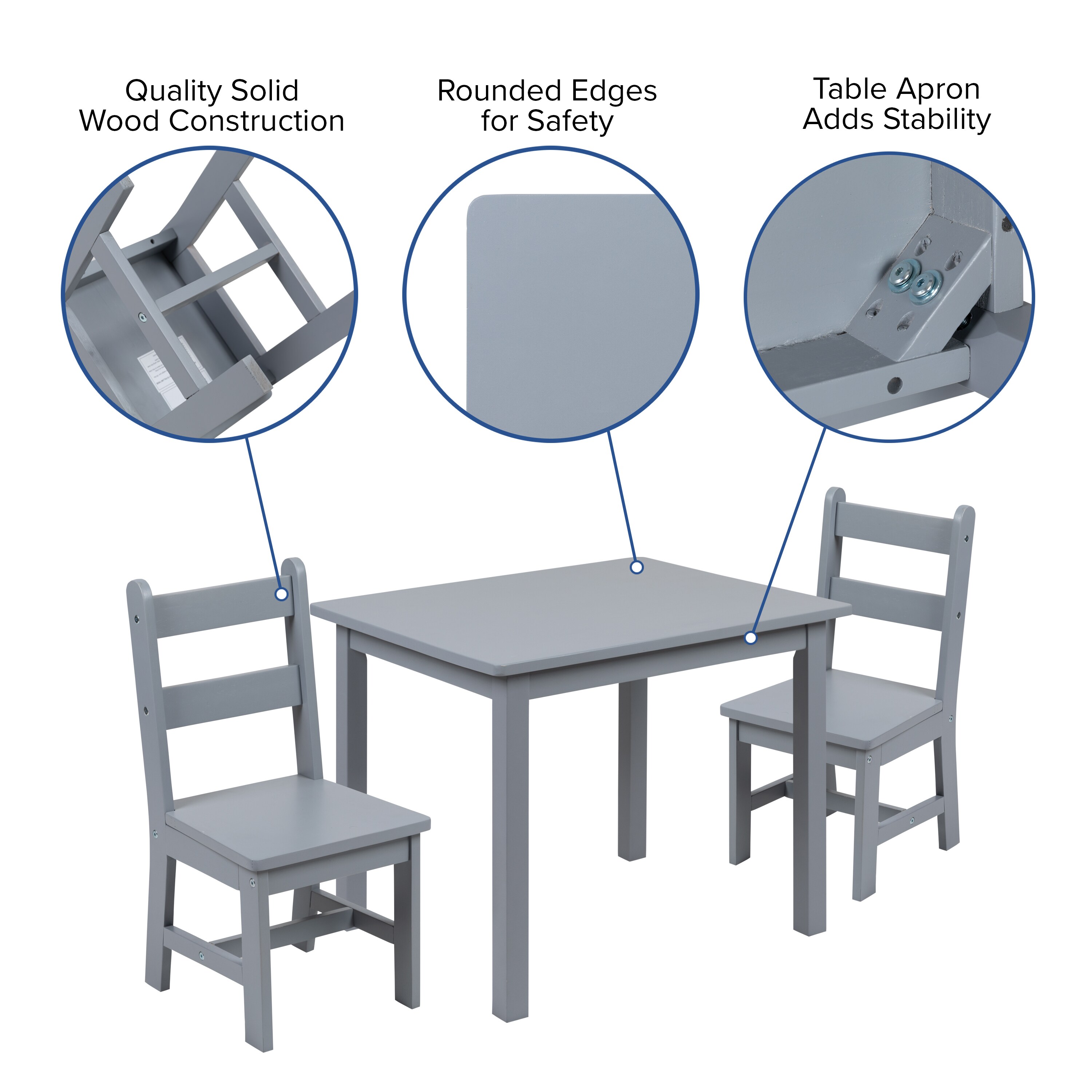 Emma + Oliver Kids 3 Piece Solid Hardwood Table and Chair Set for ...