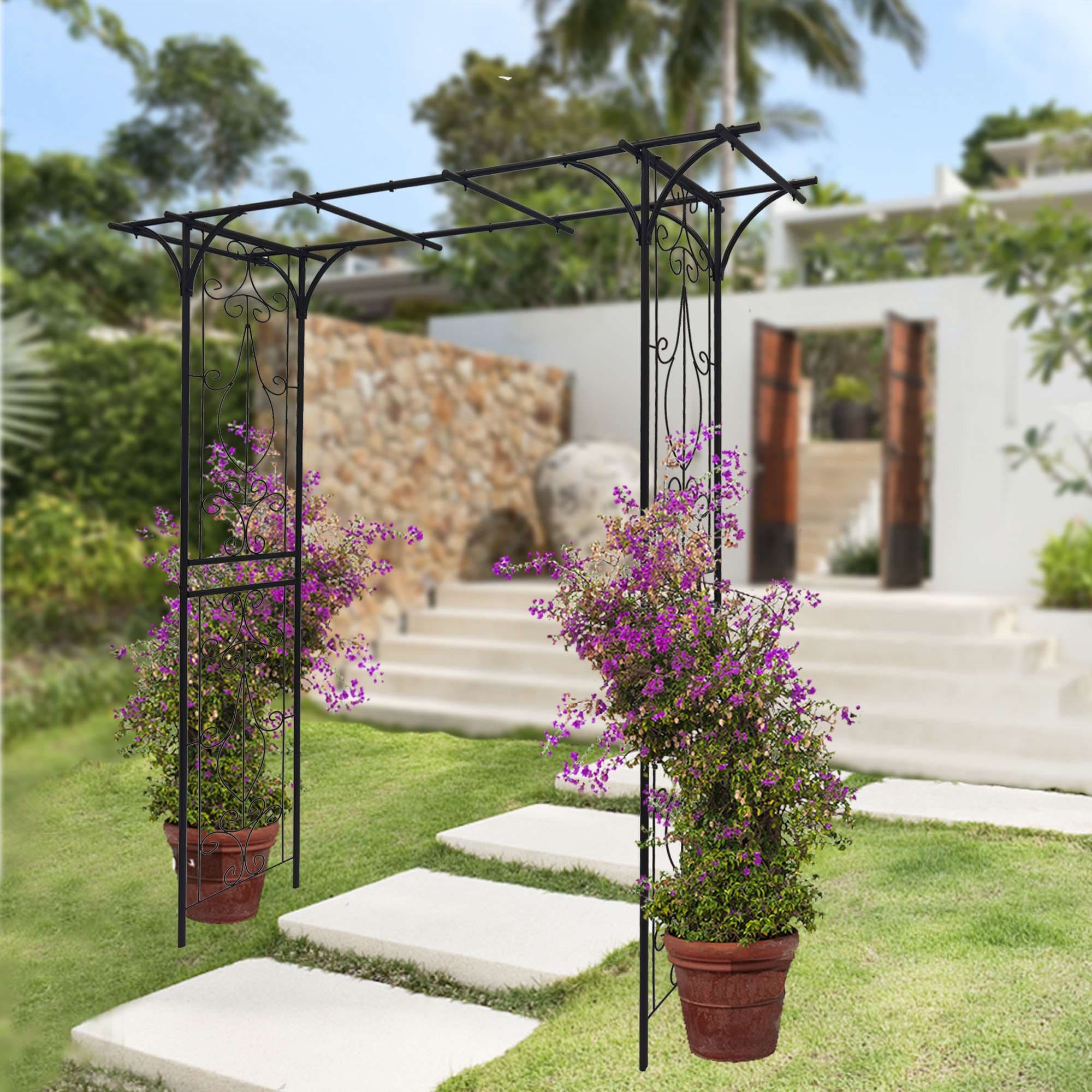 Vynxaria Metal Garden Arch 80x20x81 Inch Sturdy Arbor Trellis for ...