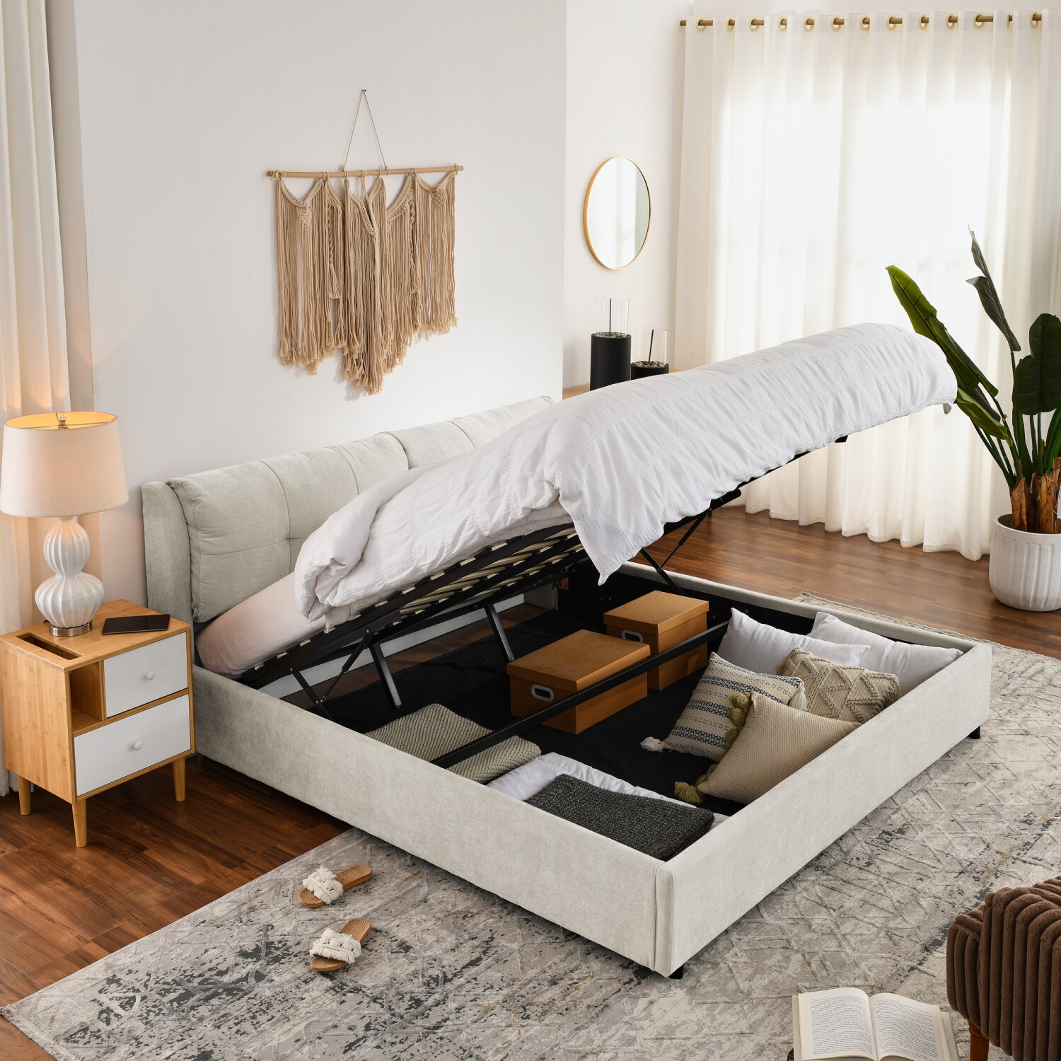 Streamdale Furniture Streamdale King Beige Chenille Hydraulic Storage ...