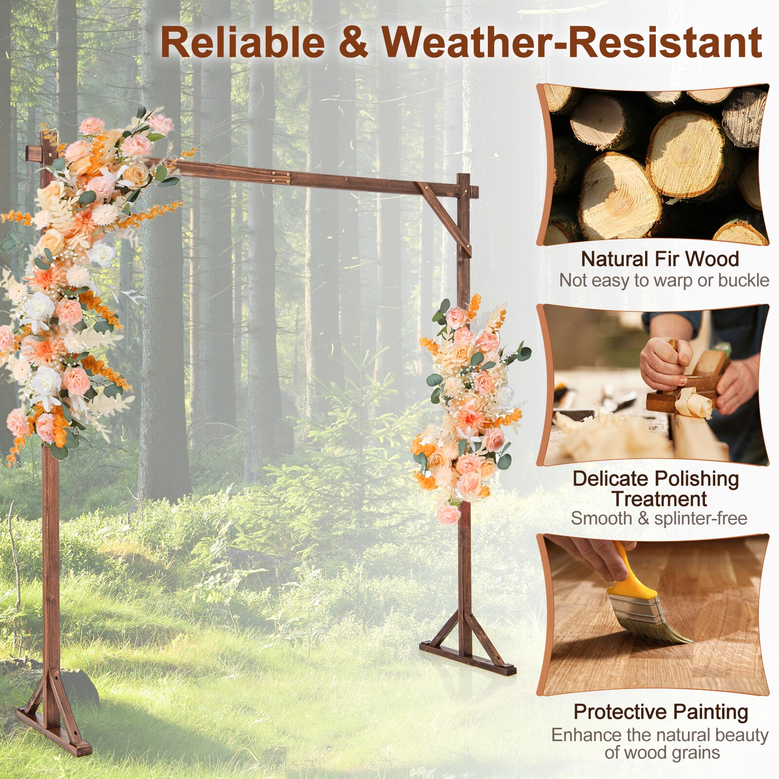 Slickblue 7.3 Ft W x 7.2 Ft H- Square Brown Fir Wood Garden Arbor with ...