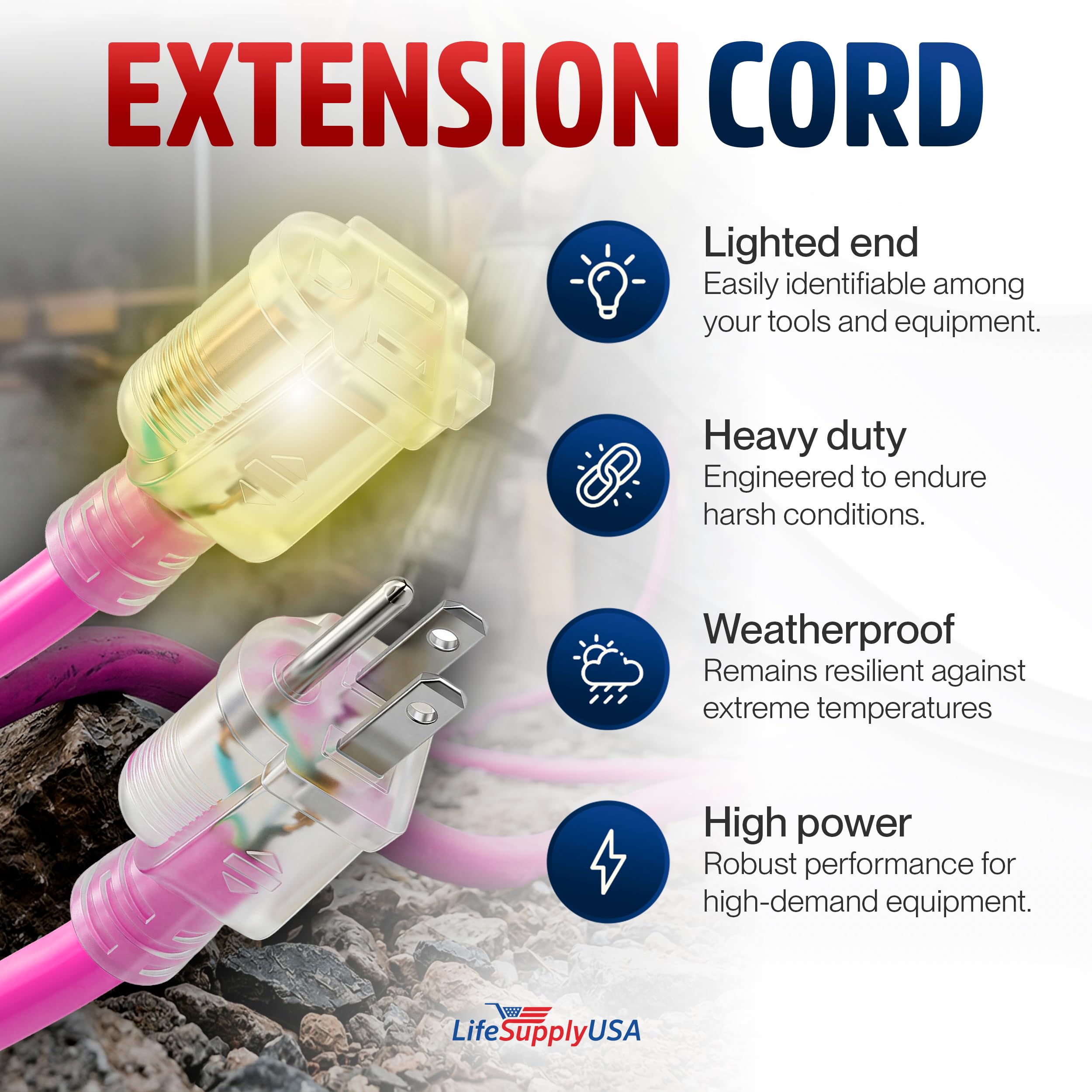LifeSupplyUSA 75ft Outdoor/Indoor Extension Cord 12/3 Gauge Extra Heavy ...
