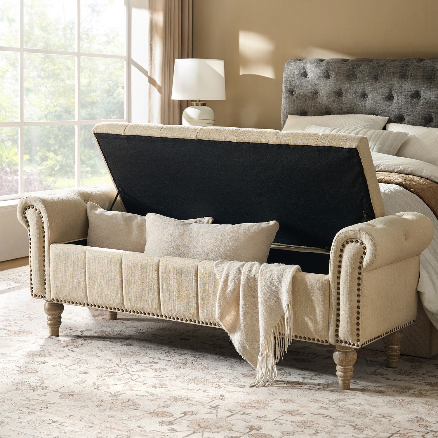 14 Karat Home Georgia Casual LINEN Accent Bench 58.5-in x 19-in x 21.5 ...
