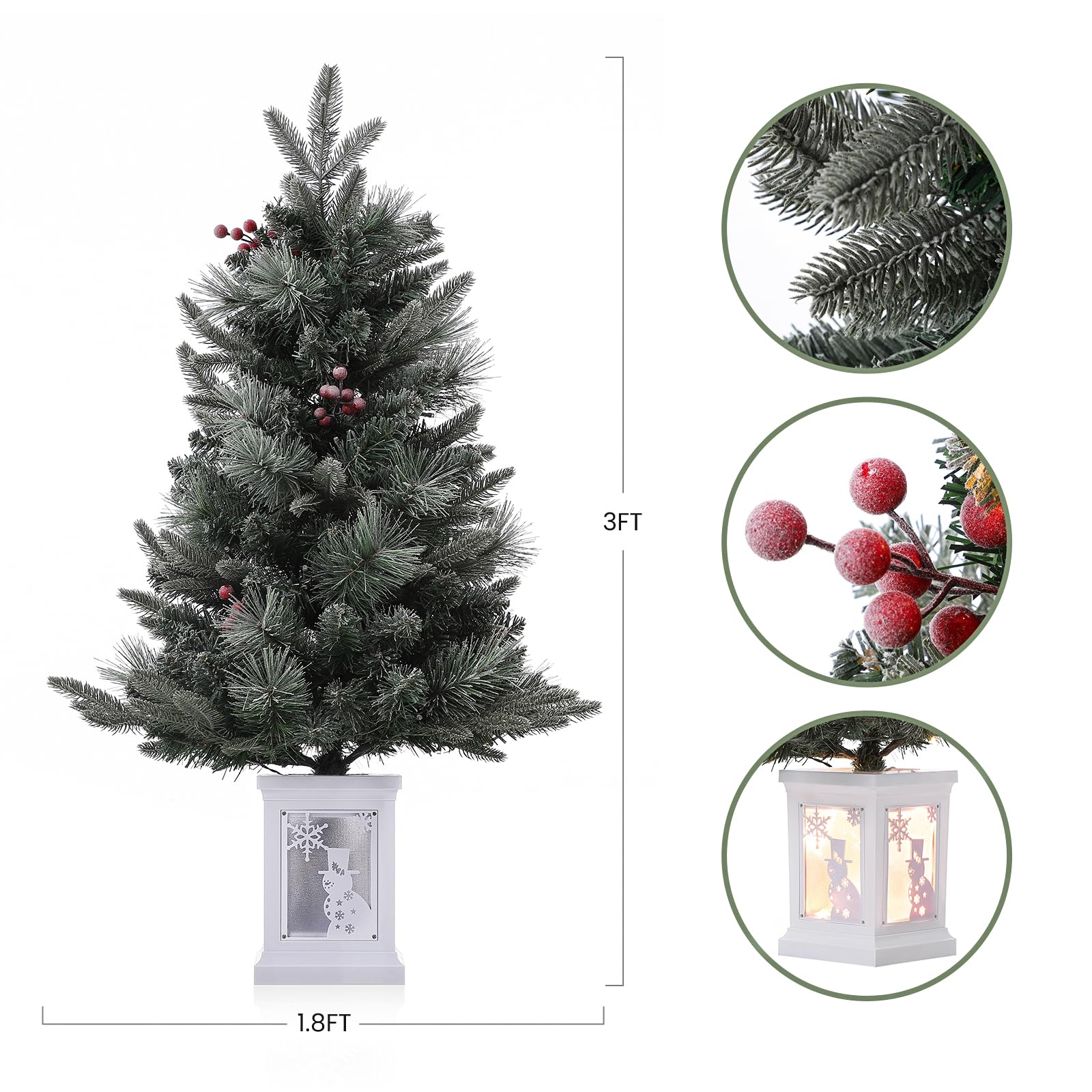 Der Rose 3ft Artificial Christmas Tree With 78 LED Lights Snowman Base ...