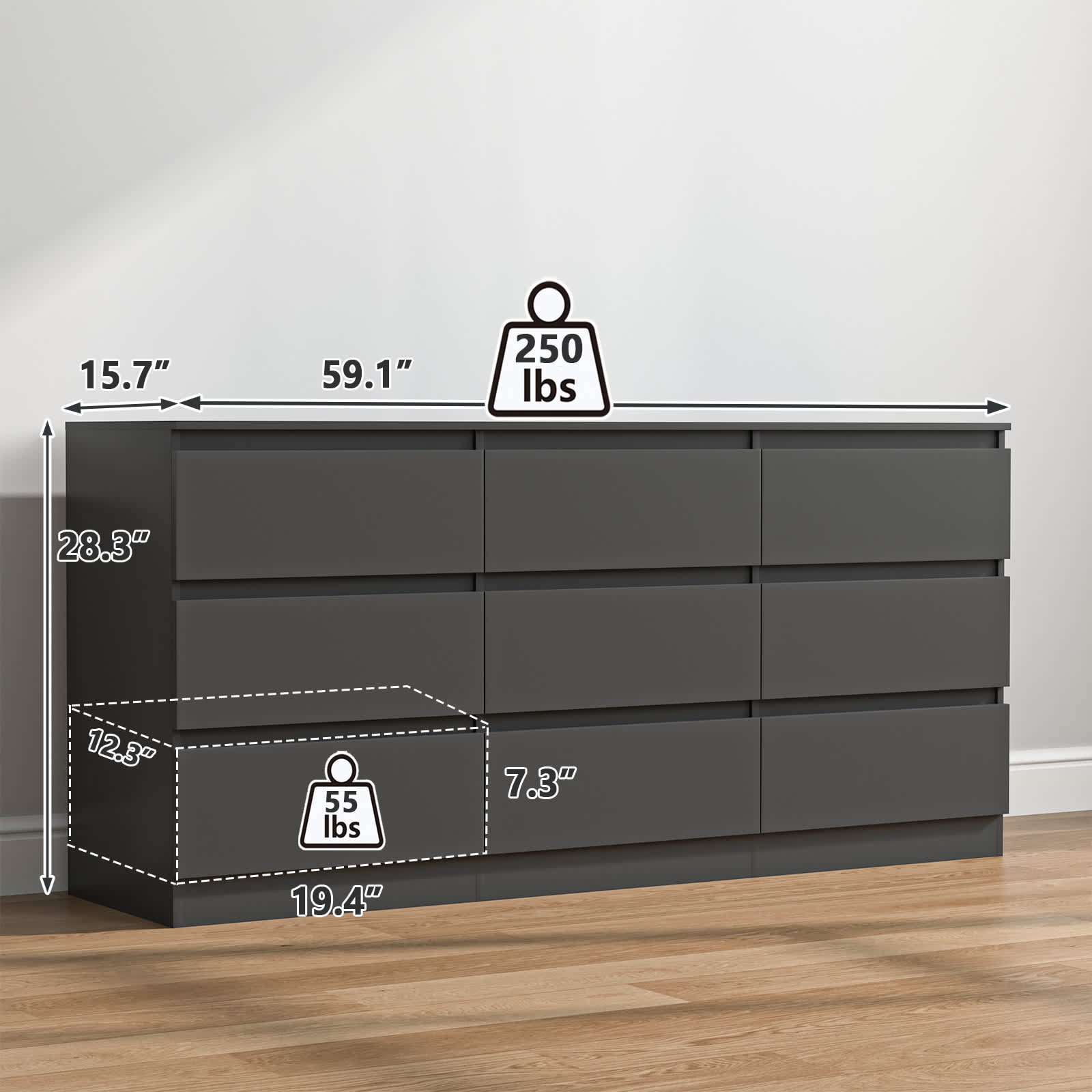 Choco Moon Storage Dresser Furniture Unit 9 Drawer Tall Standing ...